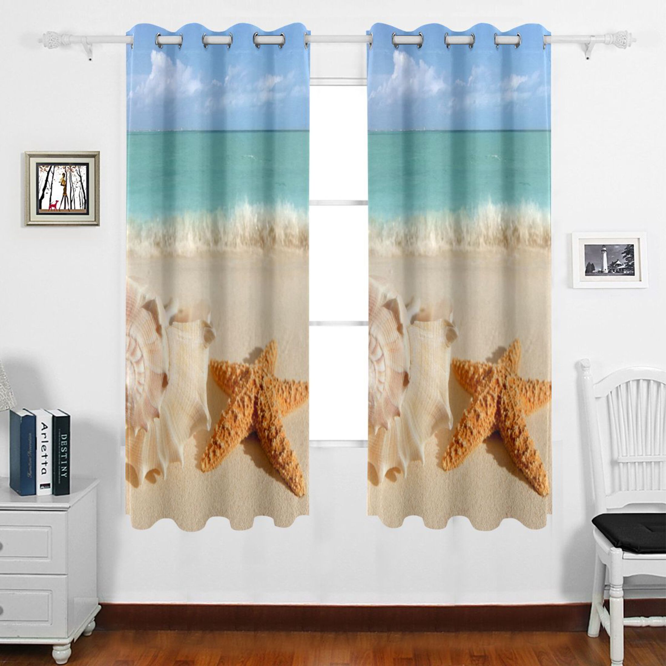 Seastar on Beach Grommet Blackout Curtains Thermal Insulated Window ...