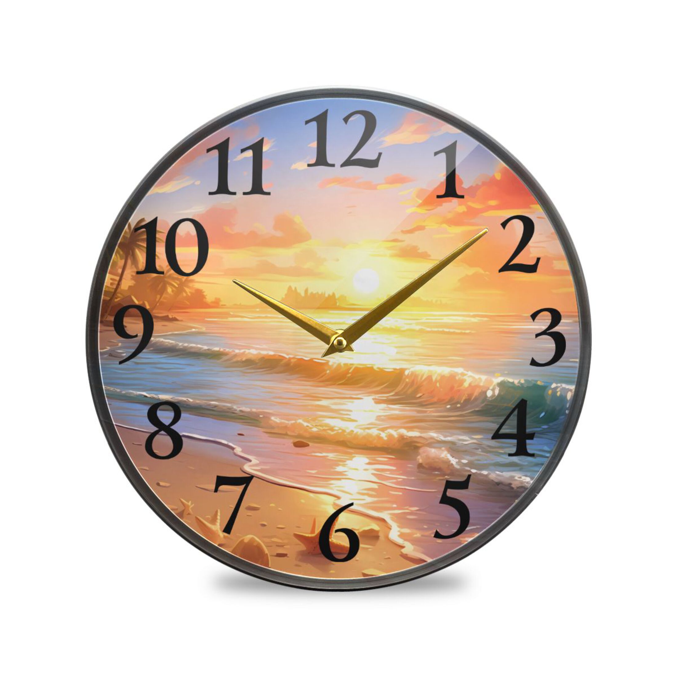 Seastar with Sunset Wall Clocks Battery Operated 11.9 Inch Round Clock Acrylic Silent Non ...