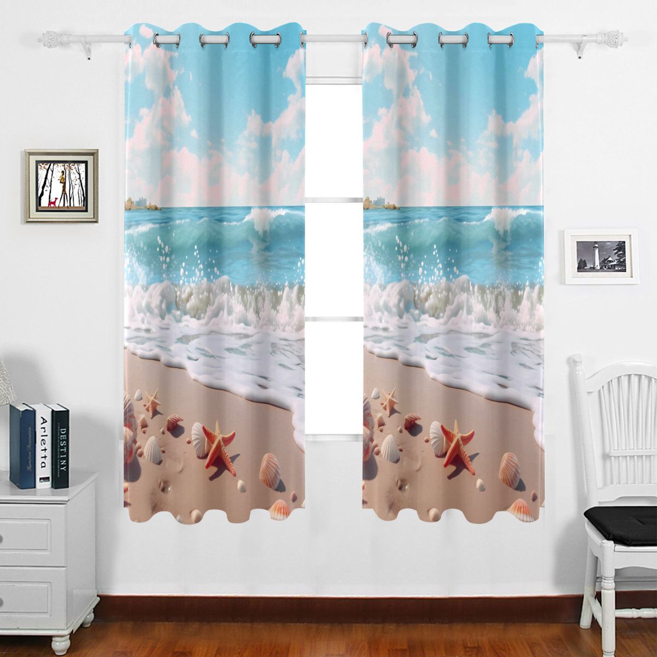 Seastars Conch on Beach Grommet Blackout Curtains Thermal Insulated ...