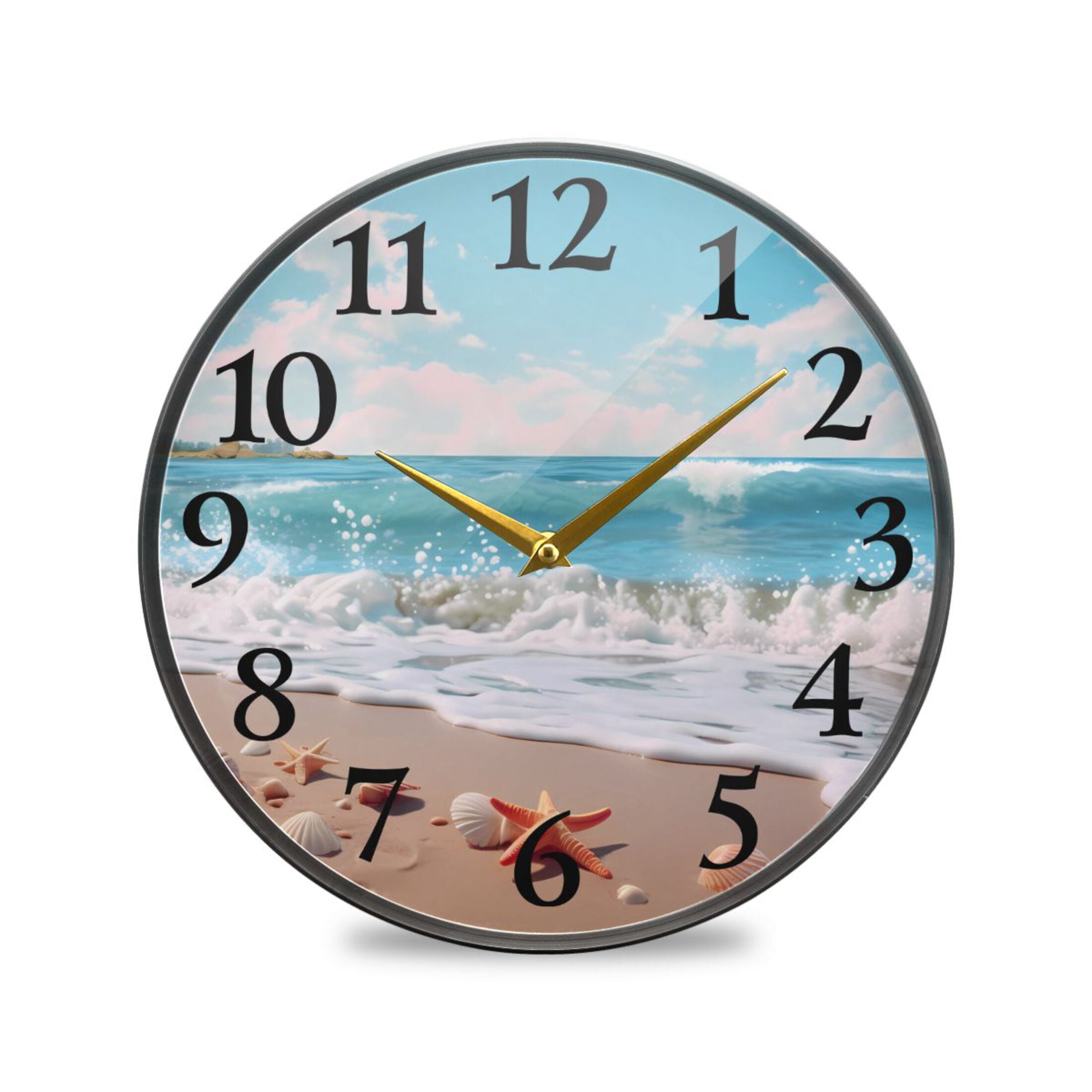 Seastars Conch on Beach Wall Clocks Battery Operated 9.5 Inch Round ...
