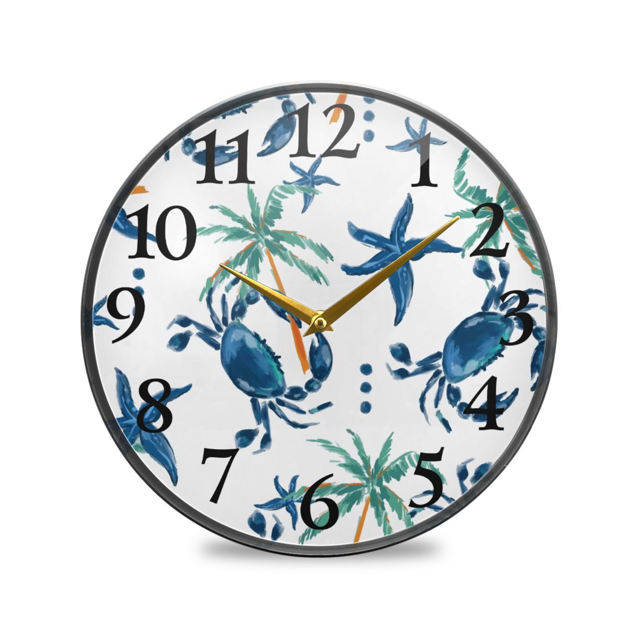 Seastars Palm Tree Crabs Wall Clocks Battery Operated 11.9 Inch Round ...
