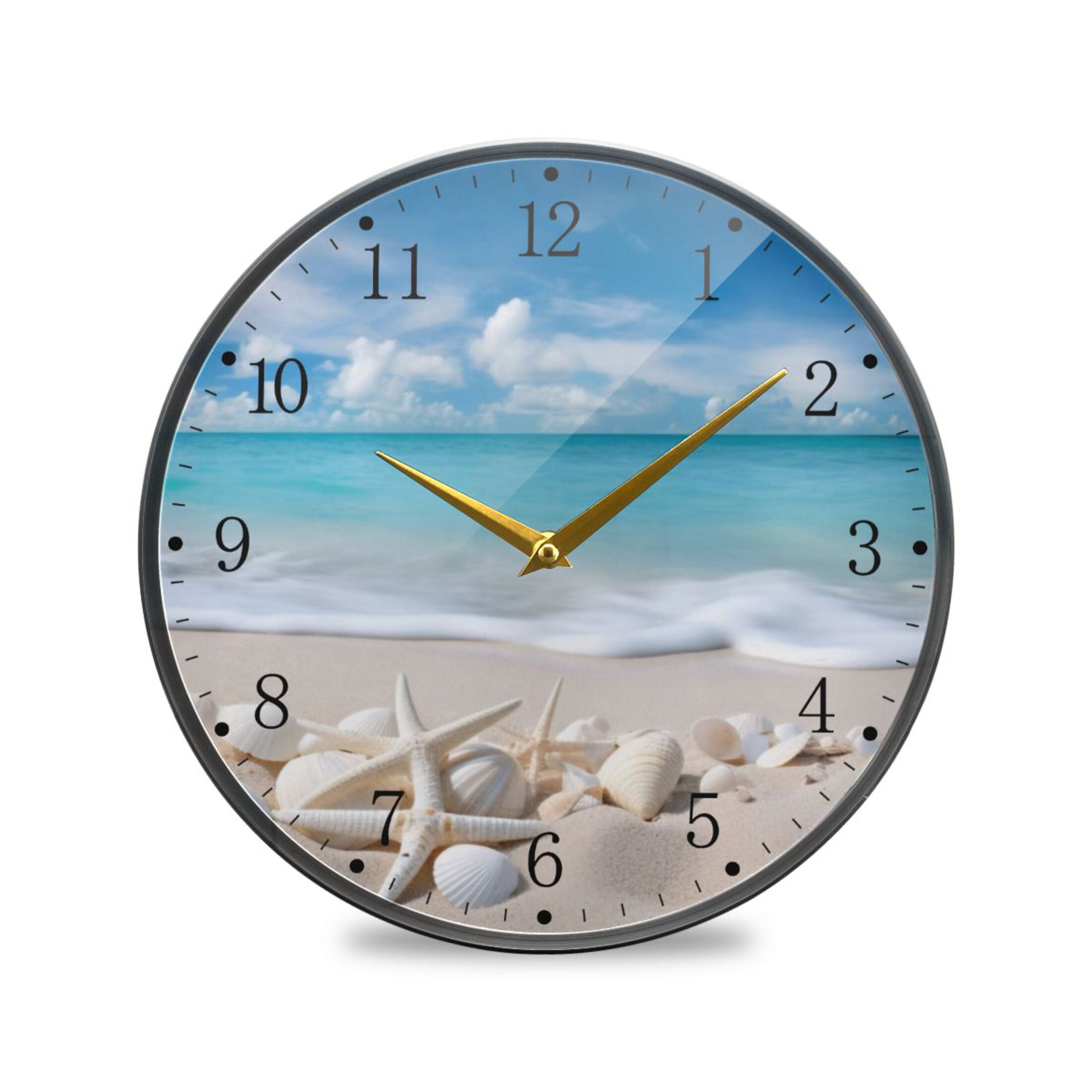 Seastars Seashells on Beach Acrylic Wall Clocks Quiet Round Clock ...