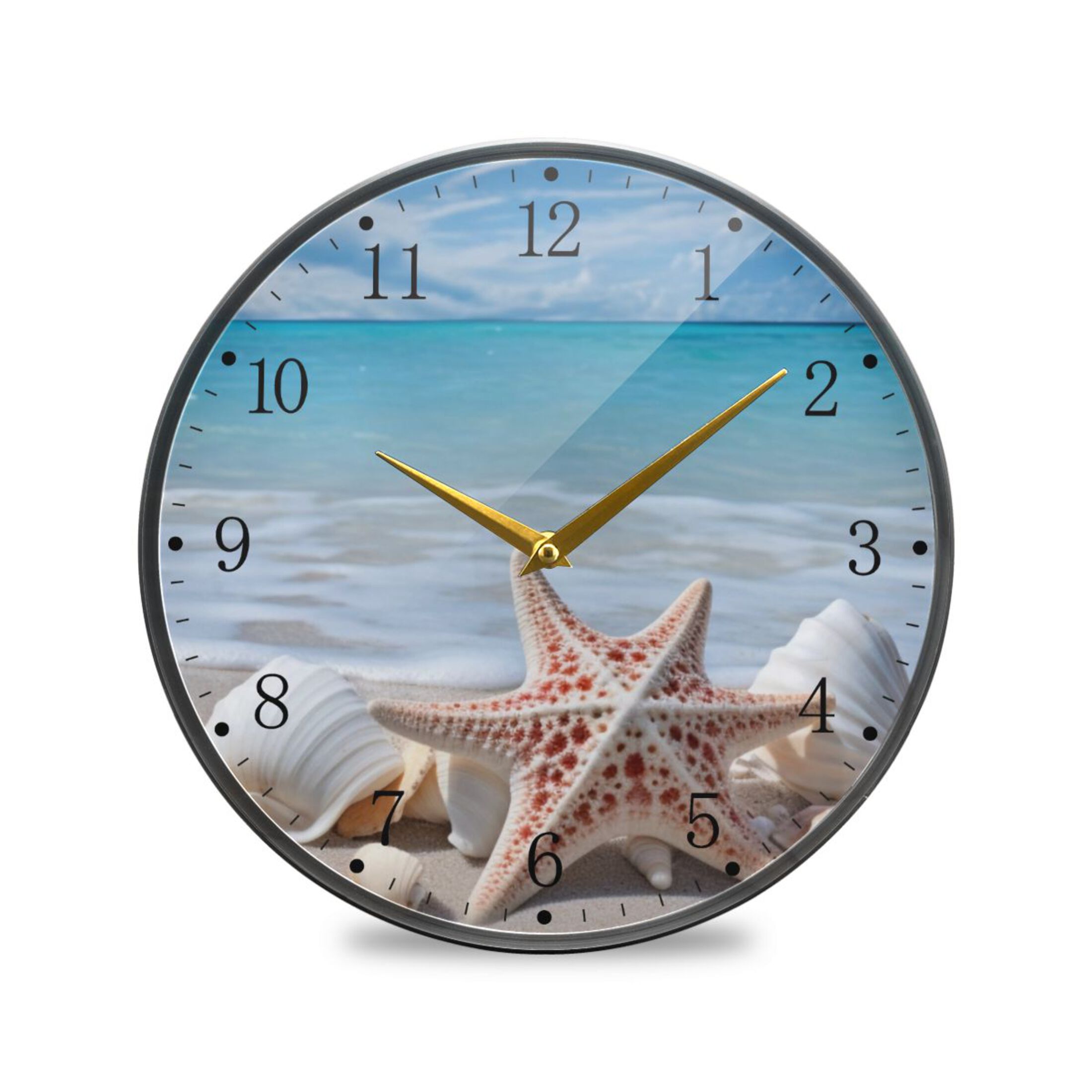 Seastars on Beach Acrylic Wall Clocks Quiet Round Clock Battery ...