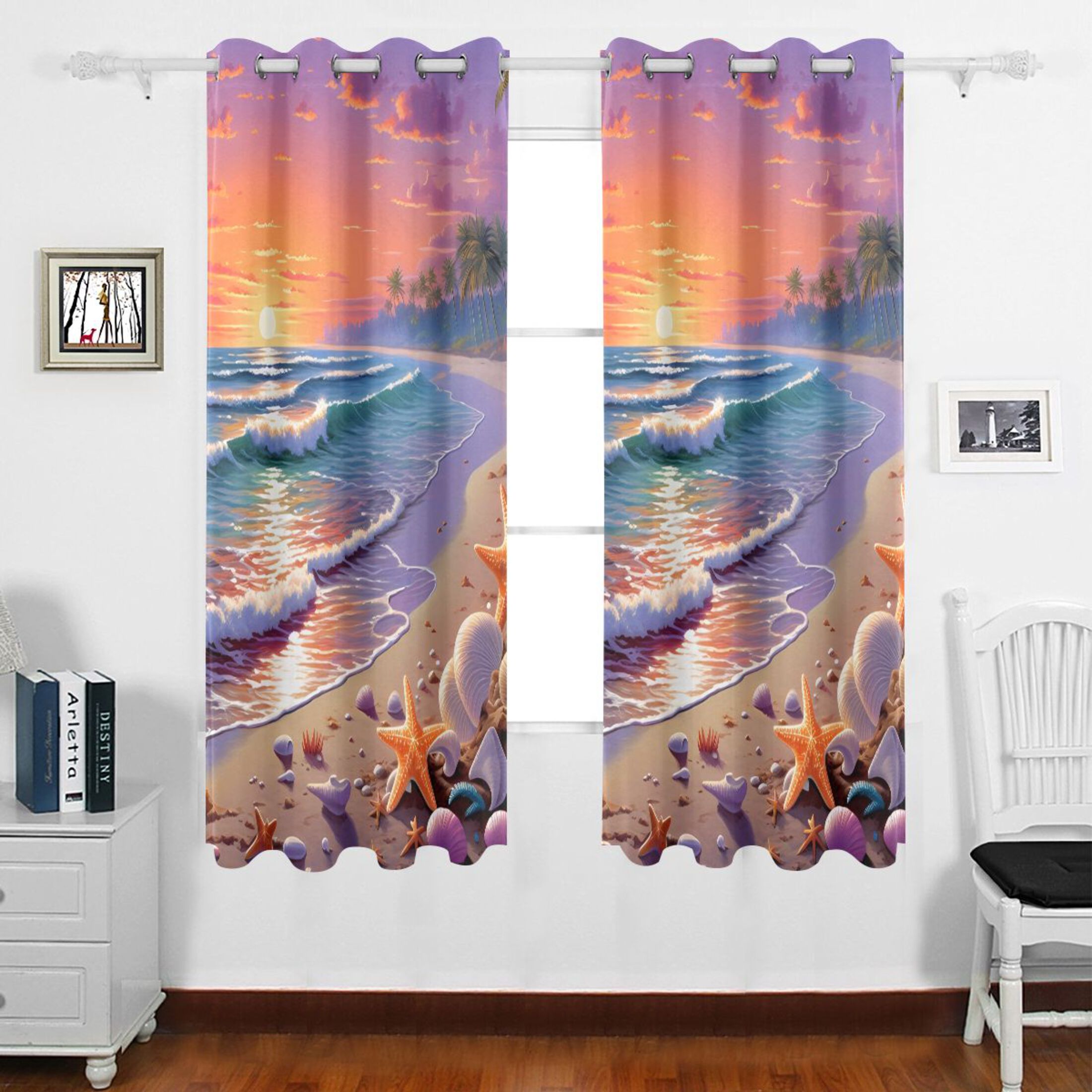 Seastars on Sunset Beach Grommet Blackout Curtains Thermal Insulated ...