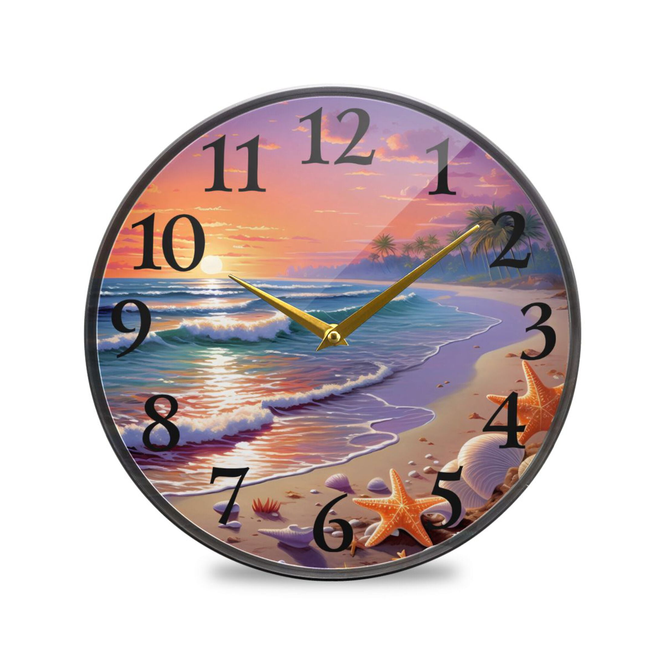 Seastars on Sunset Beach Wall Clocks Battery Operated 11.9 Inch Round ...