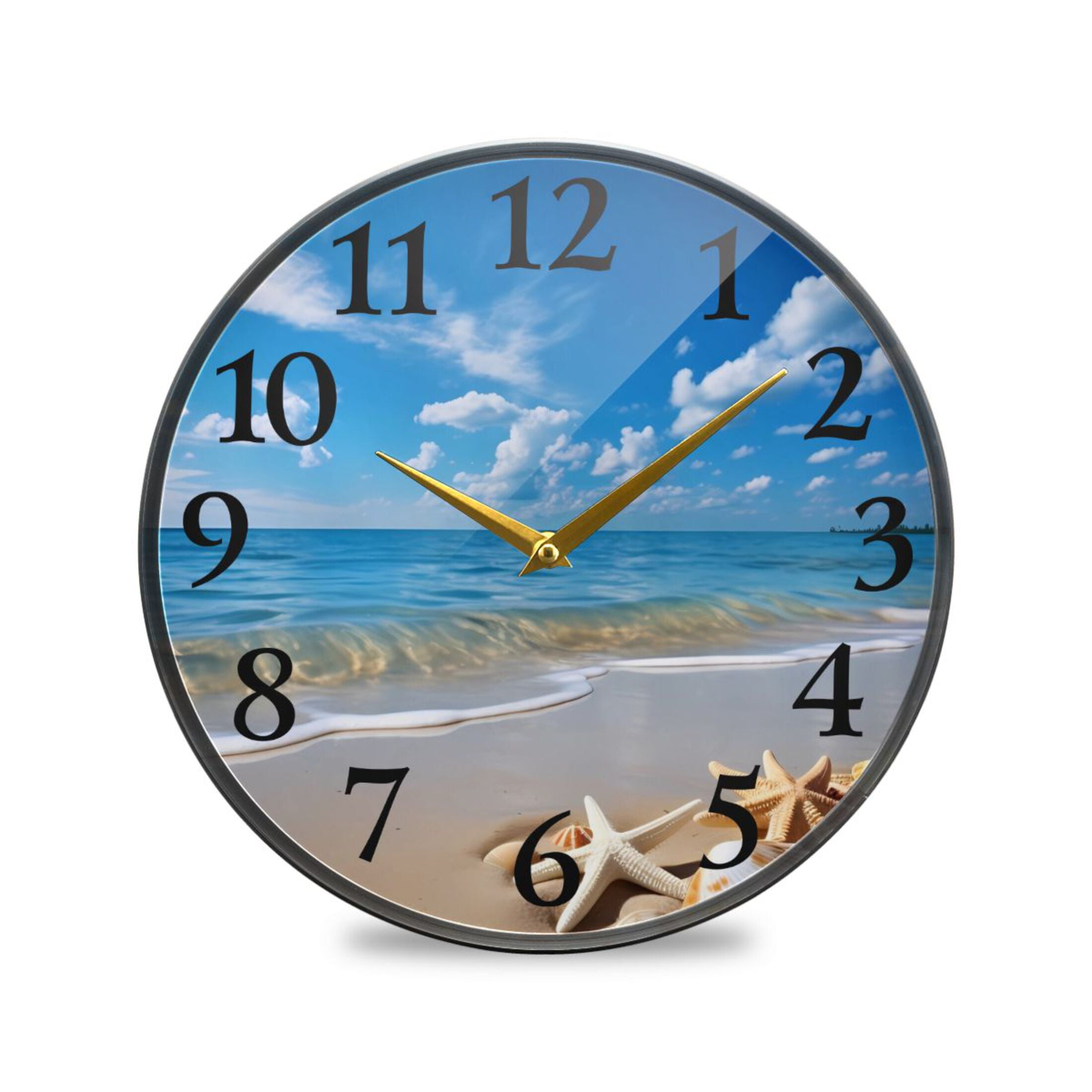 Seastars1 Conch on Beach Wall Clocks Battery Operated 11.9 Inch Round ...