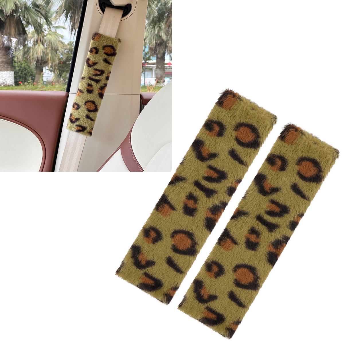 Seat Belt Pad,Universal Cute Plush Leopard Print Soft Car Safety Belt ...