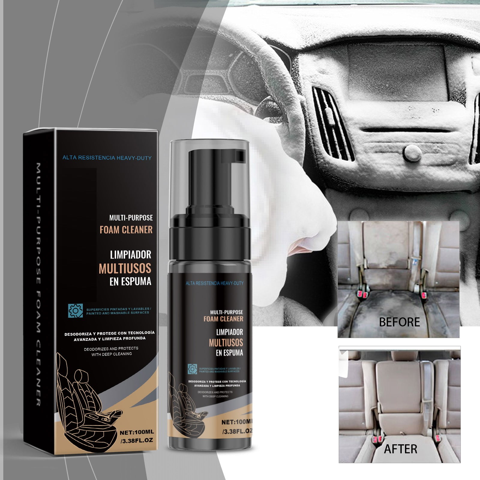 Seat Cleaner & Stain Remover - Biodegradable, Safe on Black & White Vegan Leather, Interior ...