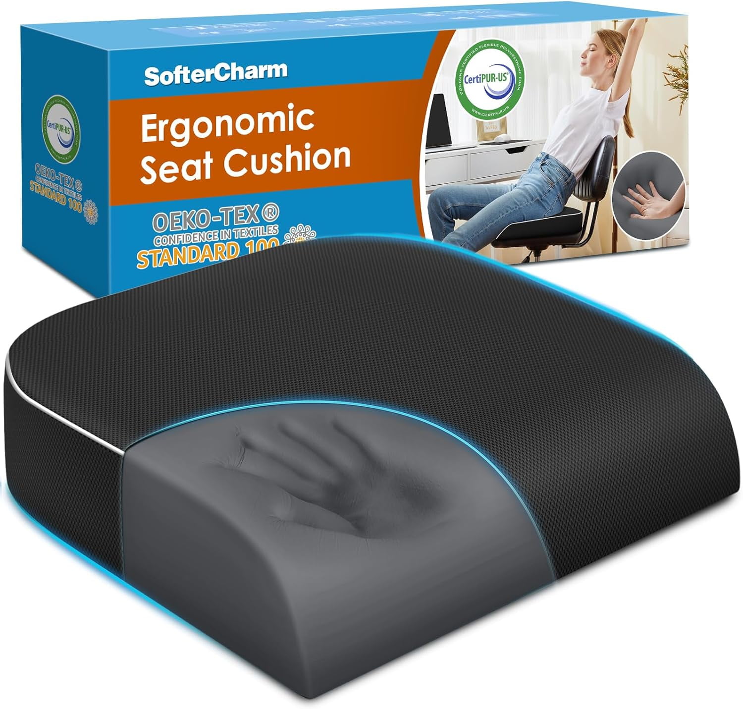 Seat Cushion, Memory Foam Office Chair Cushions for Long Sitting Hours ...