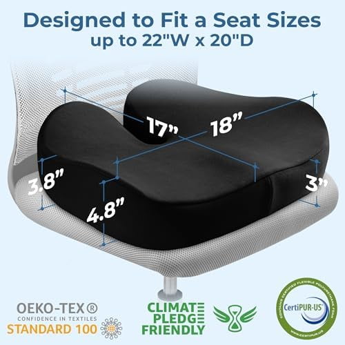 Seat Cushion for Tailbone Pain Relief – Large Memory Foam Cushion for ...