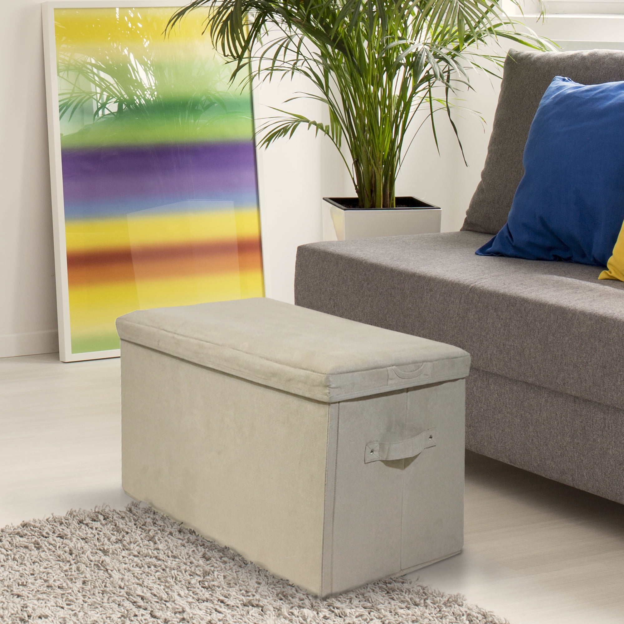 Seat Pad Folding Storage Bench. Micro Suede Cover-Beige - Walmart.com