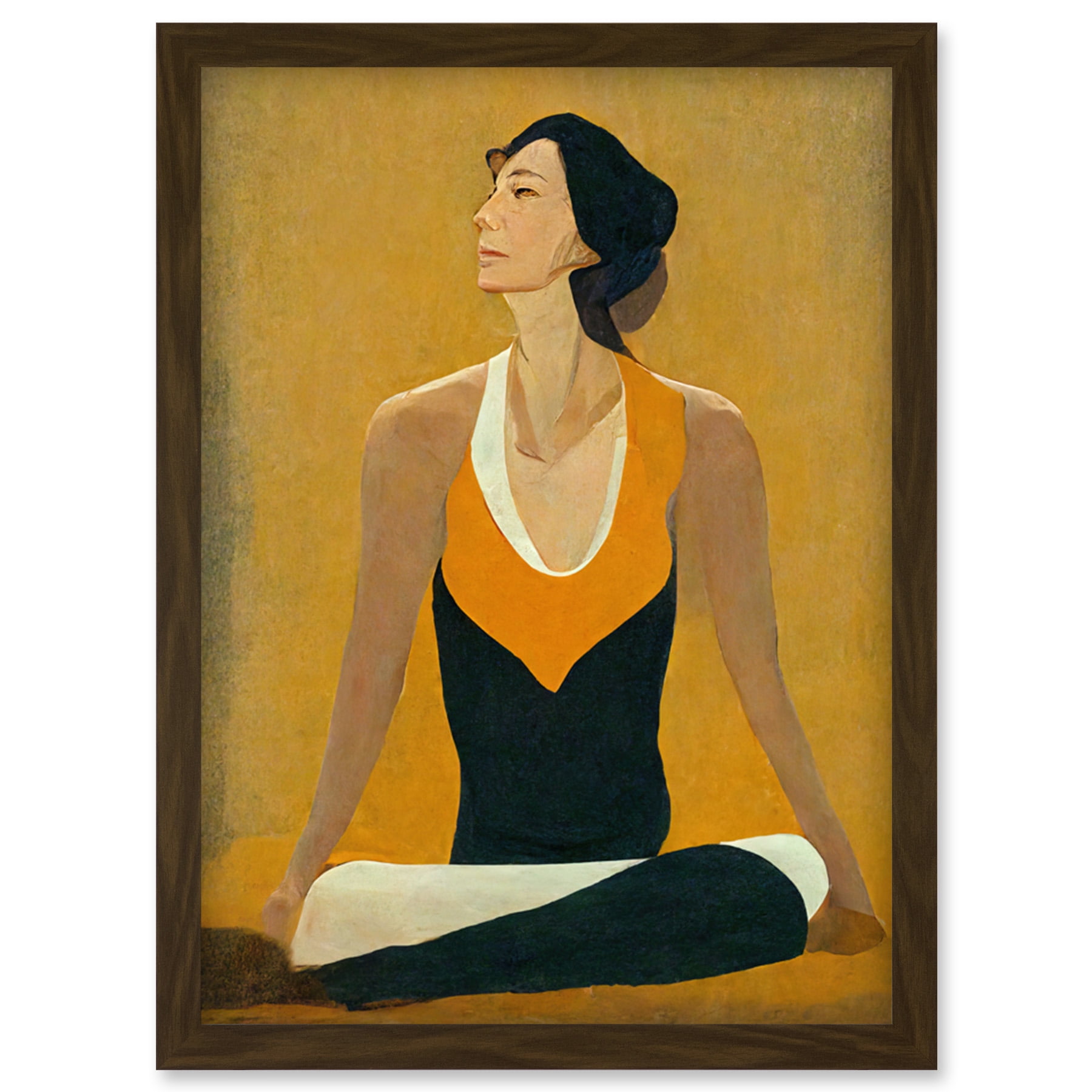 Seated Yoga Pose Illustration In Mustard Yellow Artwork Framed Wall Art ...