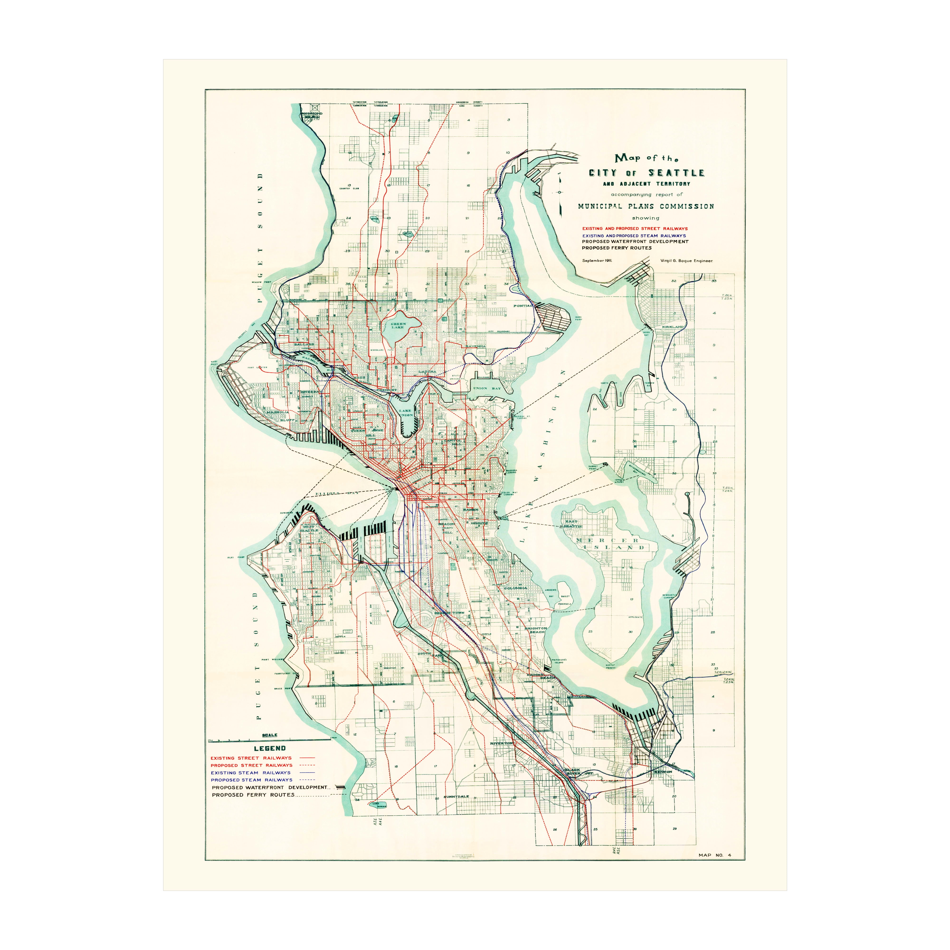 Seattle Art, 1911 Vintage Map of Seattle Washington, WA History Wall ...