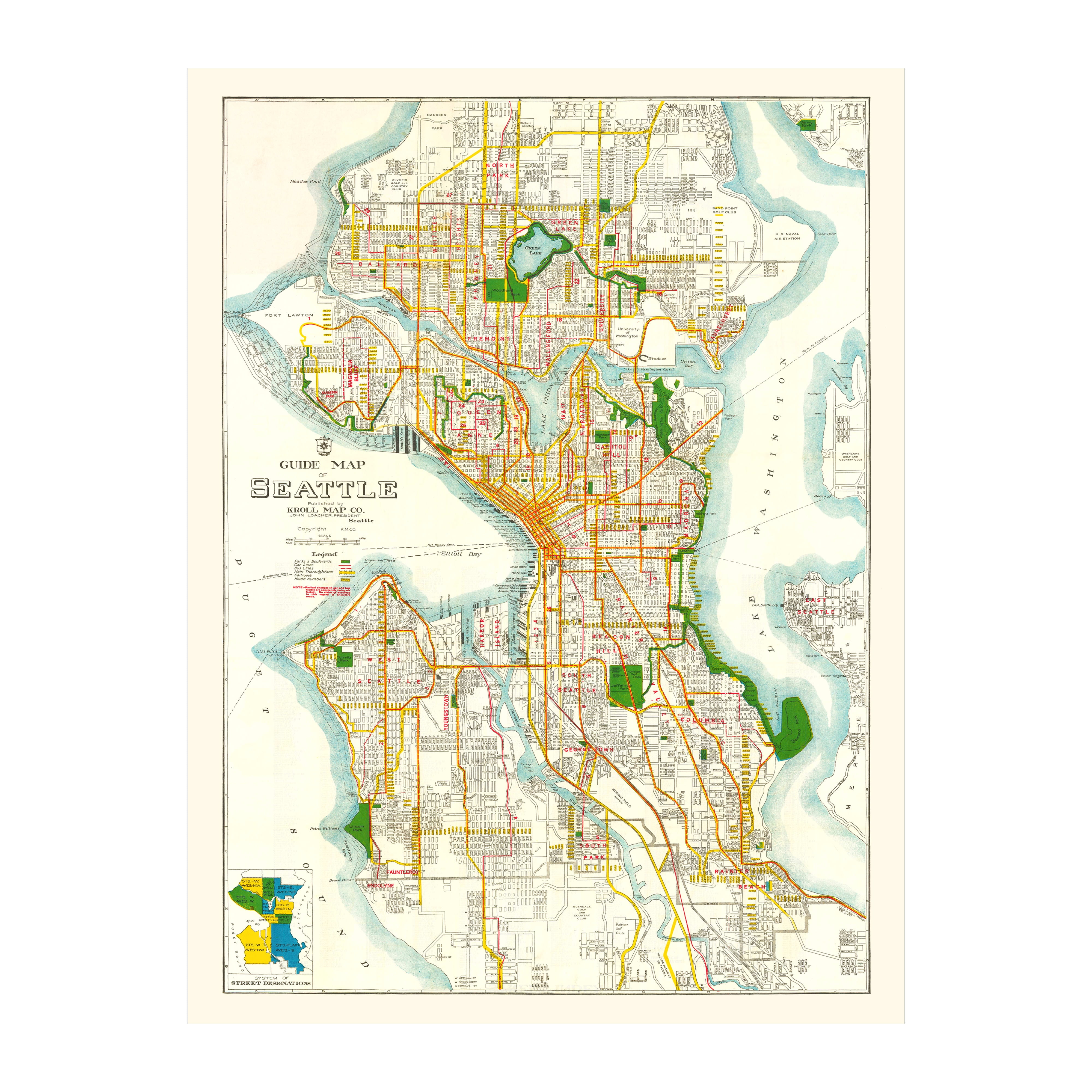 Seattle Art, 1929 Vintage Map of Seattle Washington, WA History Wall ...