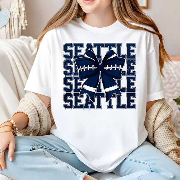 Seattle Coquette Bow Football T-Shirt, Seahawks Football Fans T-Shirt ...