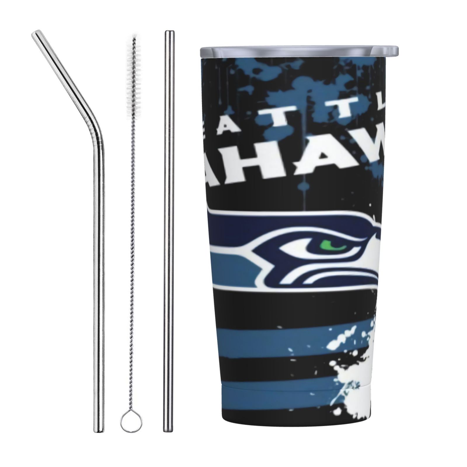 Seattle Football Team 20 oz Stainless Steel Thermos with Lid and Straw ...