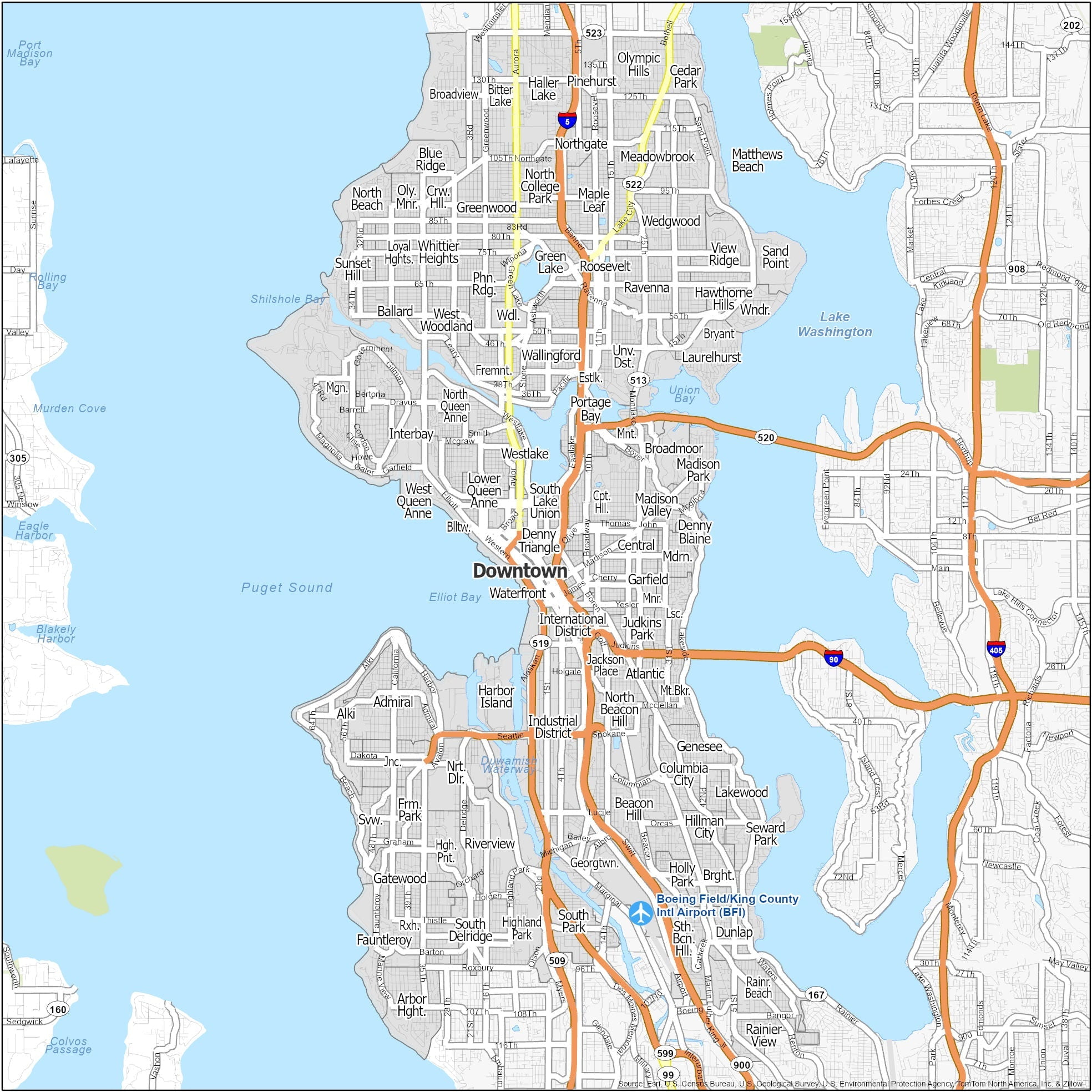 Seattle Neighborhood Map GLOSSY POSTER PICTURE PHOTO PRINT BANNER ...