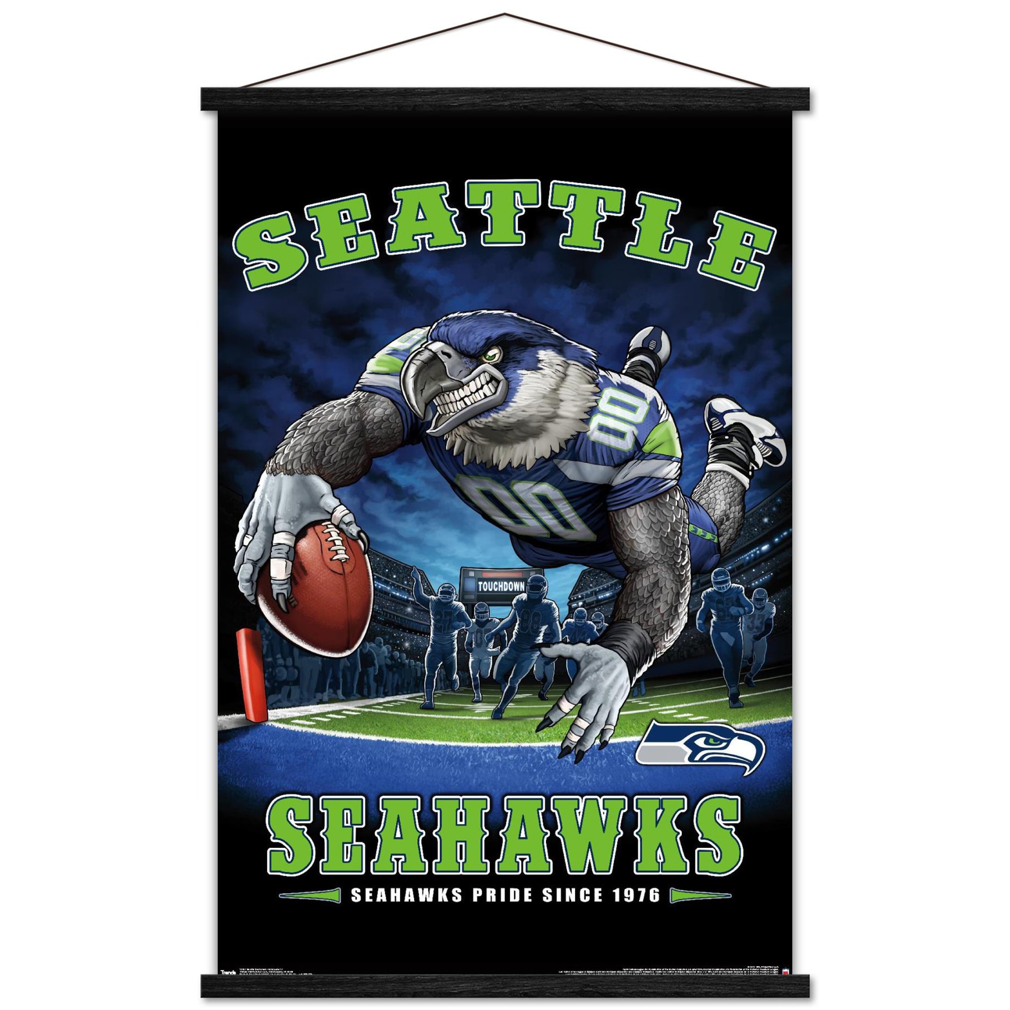 Seattle Seahawks 22.4'' x 34'' Magnetic Framed Mascot Endzone Poster ...