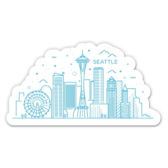 Seattle Skyline - 5" Vinyl Sticker - For Car Laptop I-Pad - Waterproof ...