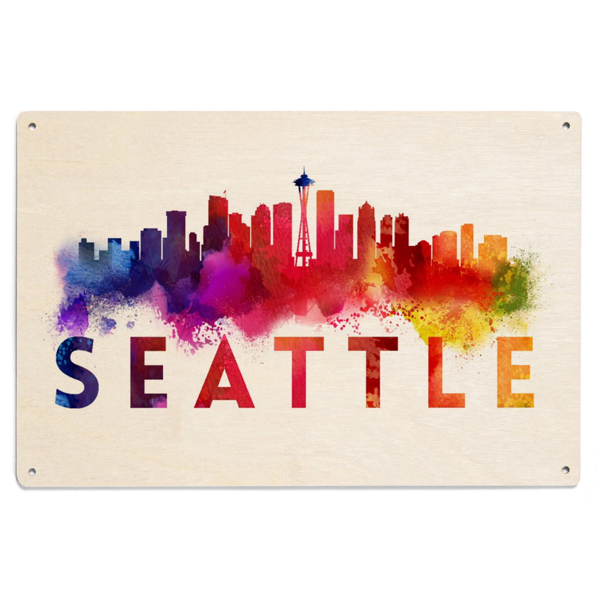 Seattle, Skyline Abstract, Contour Birch Wood Wall Sign (6x9 Rustic ...