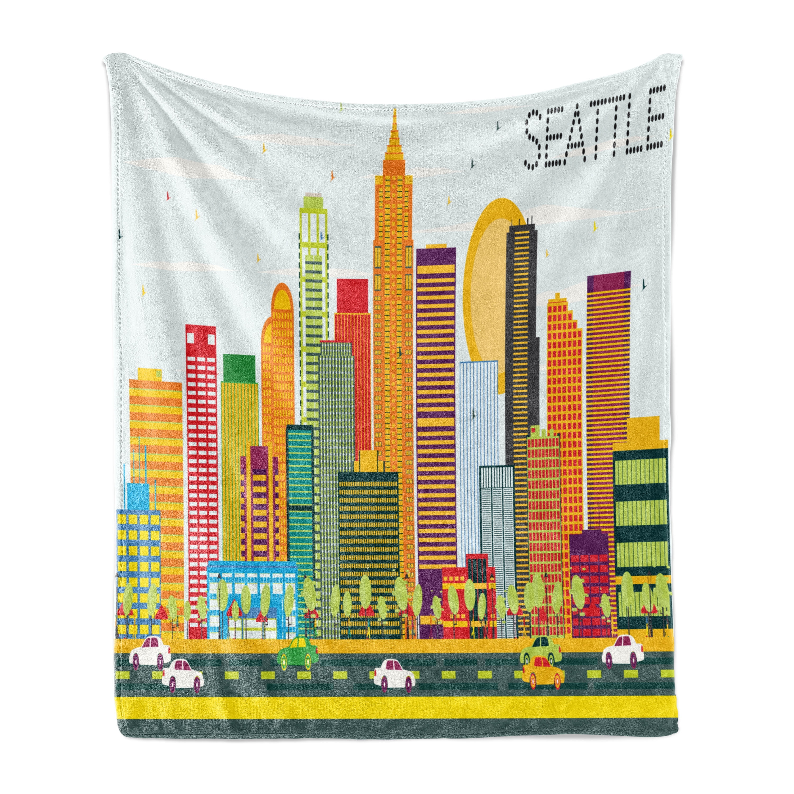 Seattle Skyline Soft Flannel Fleece Blanket, Geometrically Structured ...