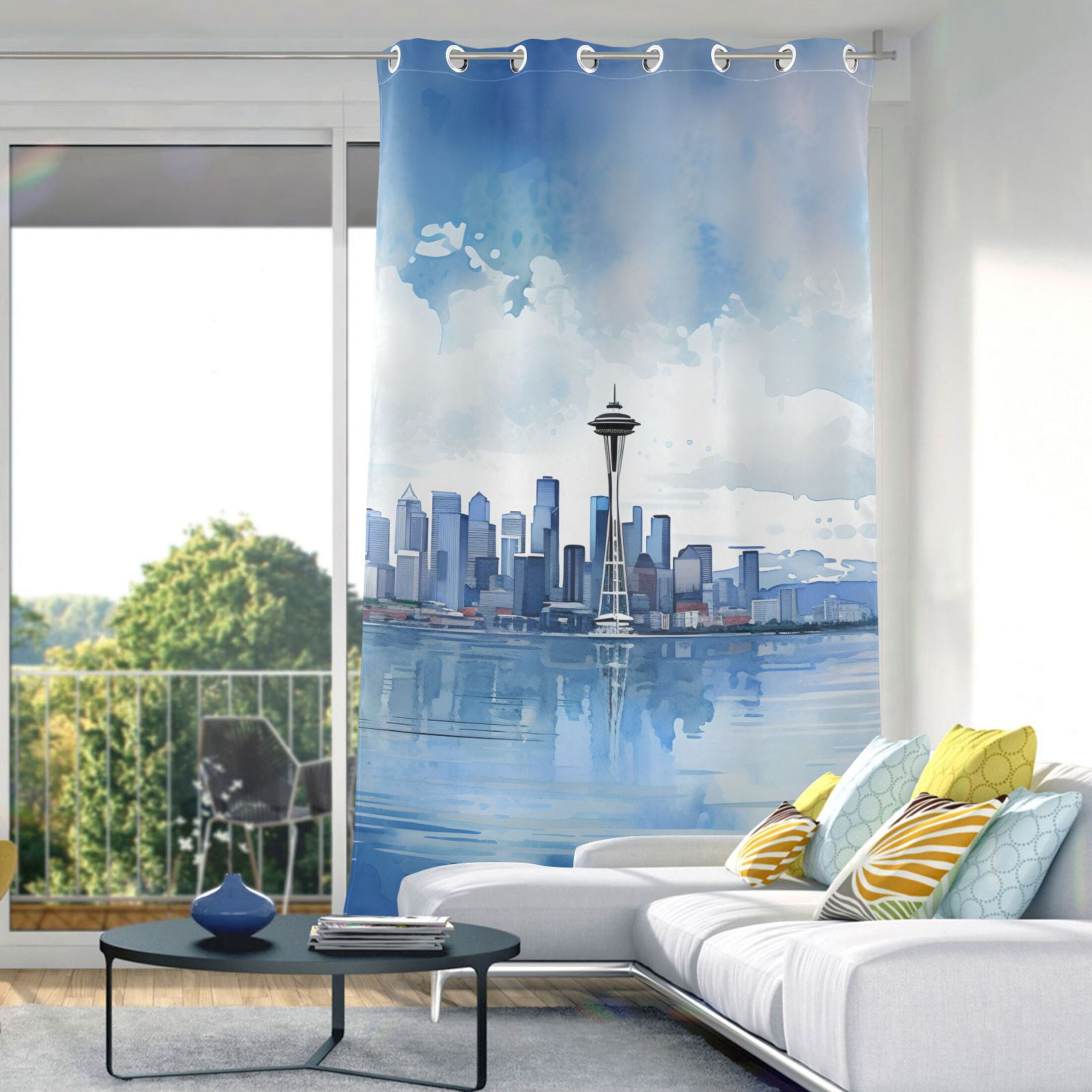 Seattle Skyline and Cloud Blackout Curtains W82 x L42 1 Panel Window ...