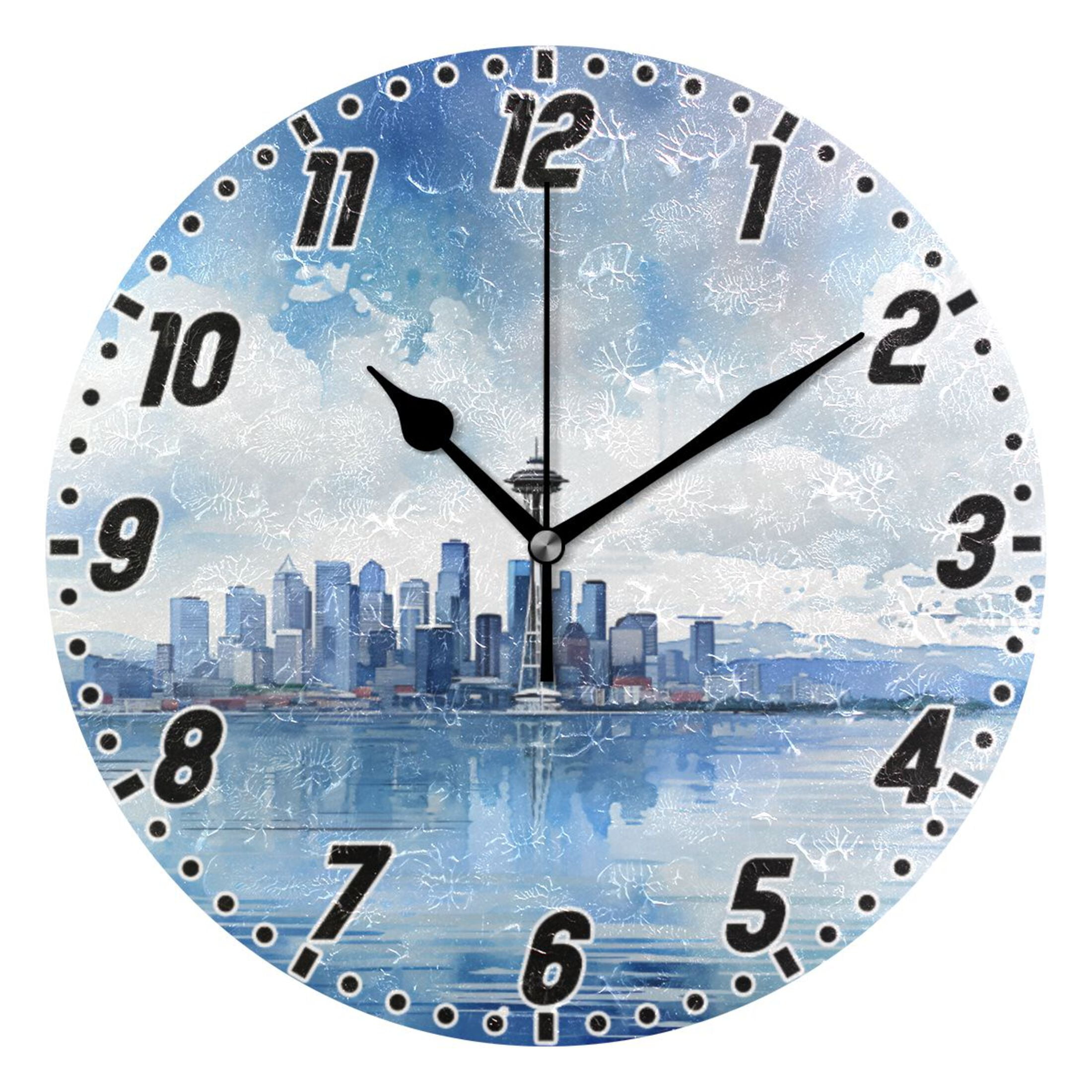 Seattle Skyline and Cloud Wall Clock 9.8 inch Battery Operated Clocks ...