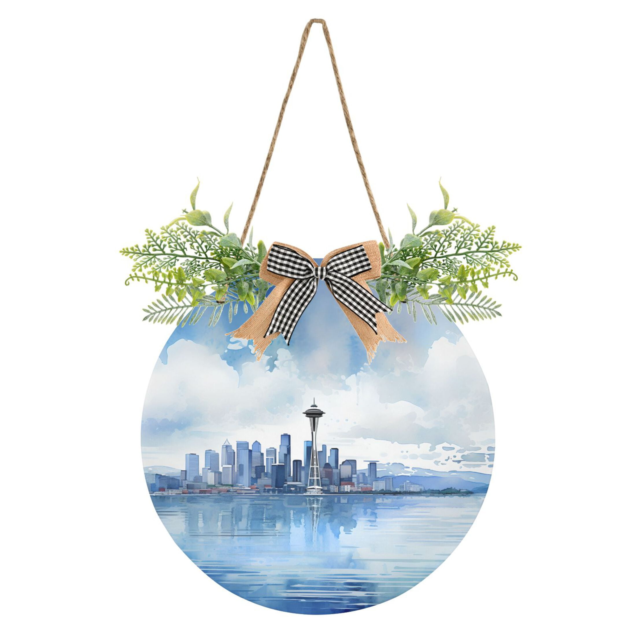 Seattle Skyline and Cloud Welcome Front Door Sign Round 12 inch Porch ...