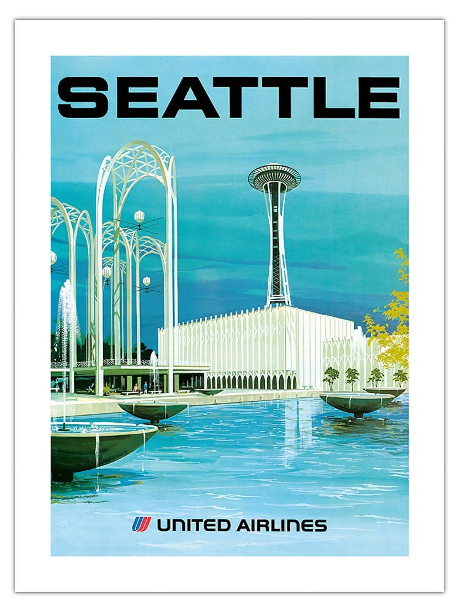 Seattle - Space Needle and Seattle Center - United Airlines - Vintage ...