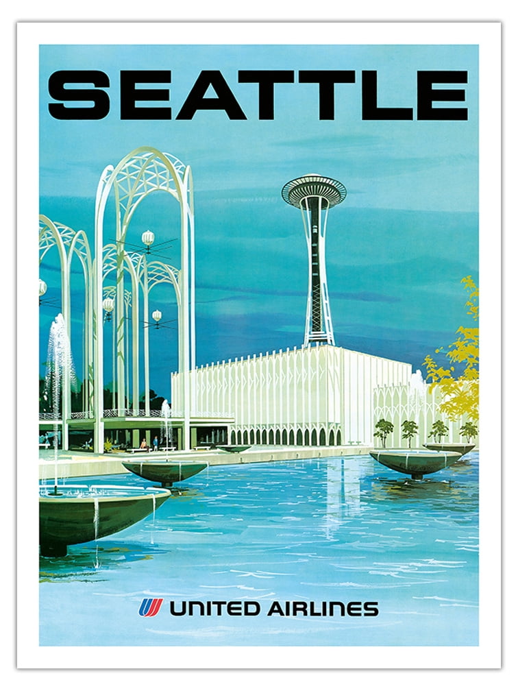 Seattle - Space Needle and Seattle Center - United Airlines - Vintage ...