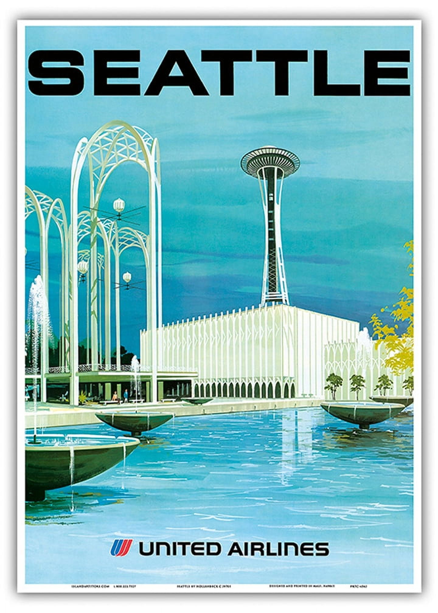 Seattle - Space Needle and Seattle Center - United Airlines - Vintage ...