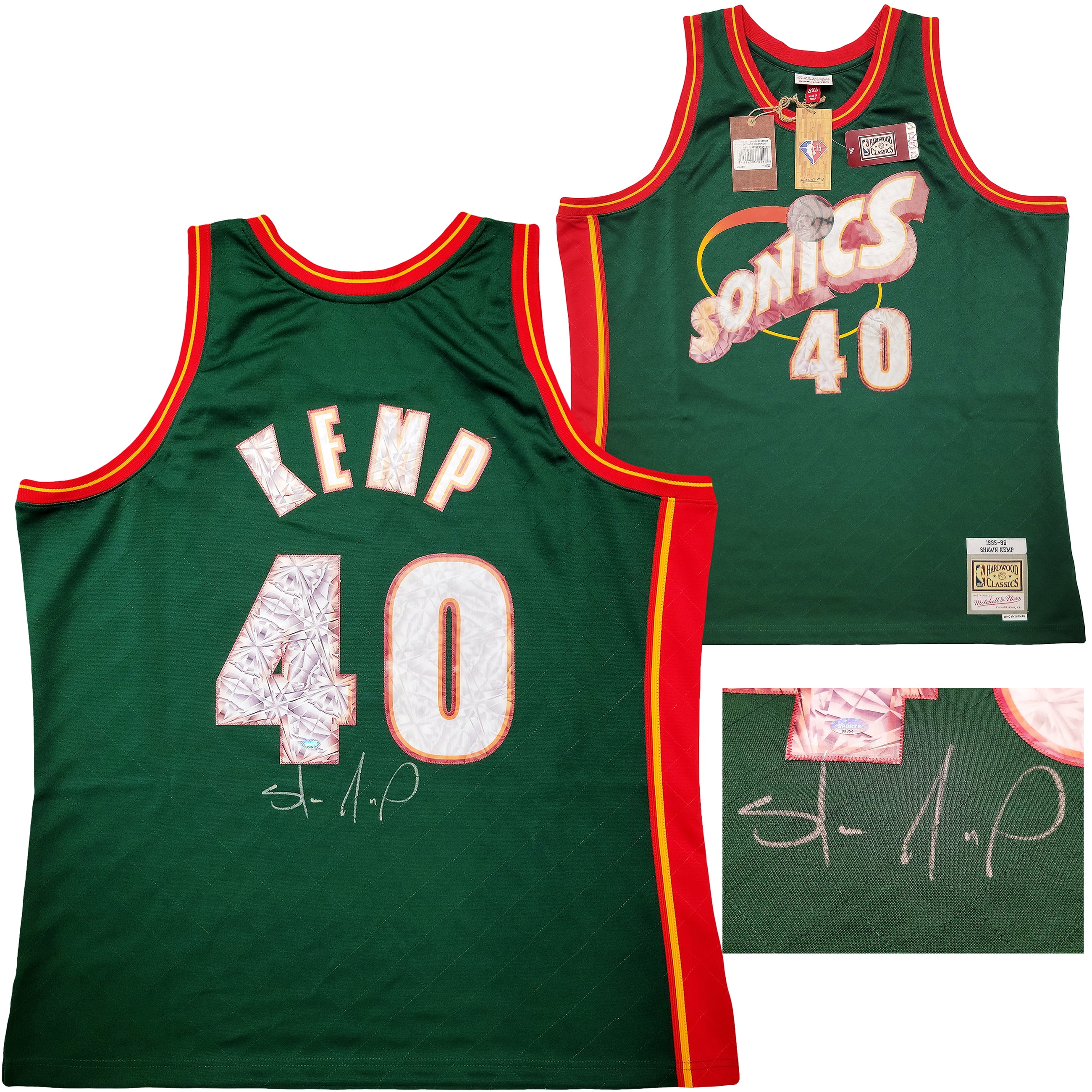 Seattle Supersonics Shawn Kemp Autographed Green Auth Mitchell & Ness ...