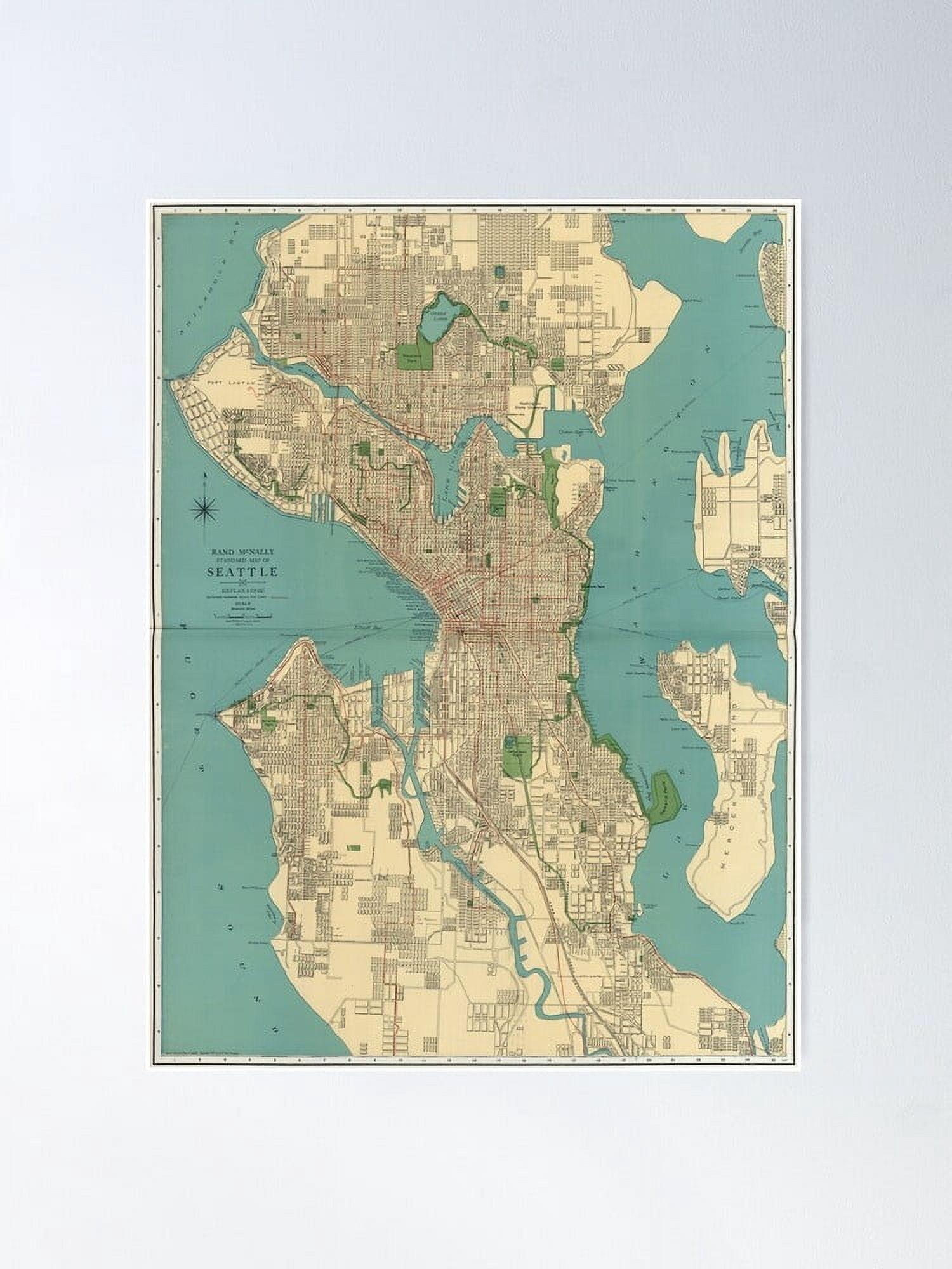 Seattle Vintage Map | Full Color Poster - Walmart.com