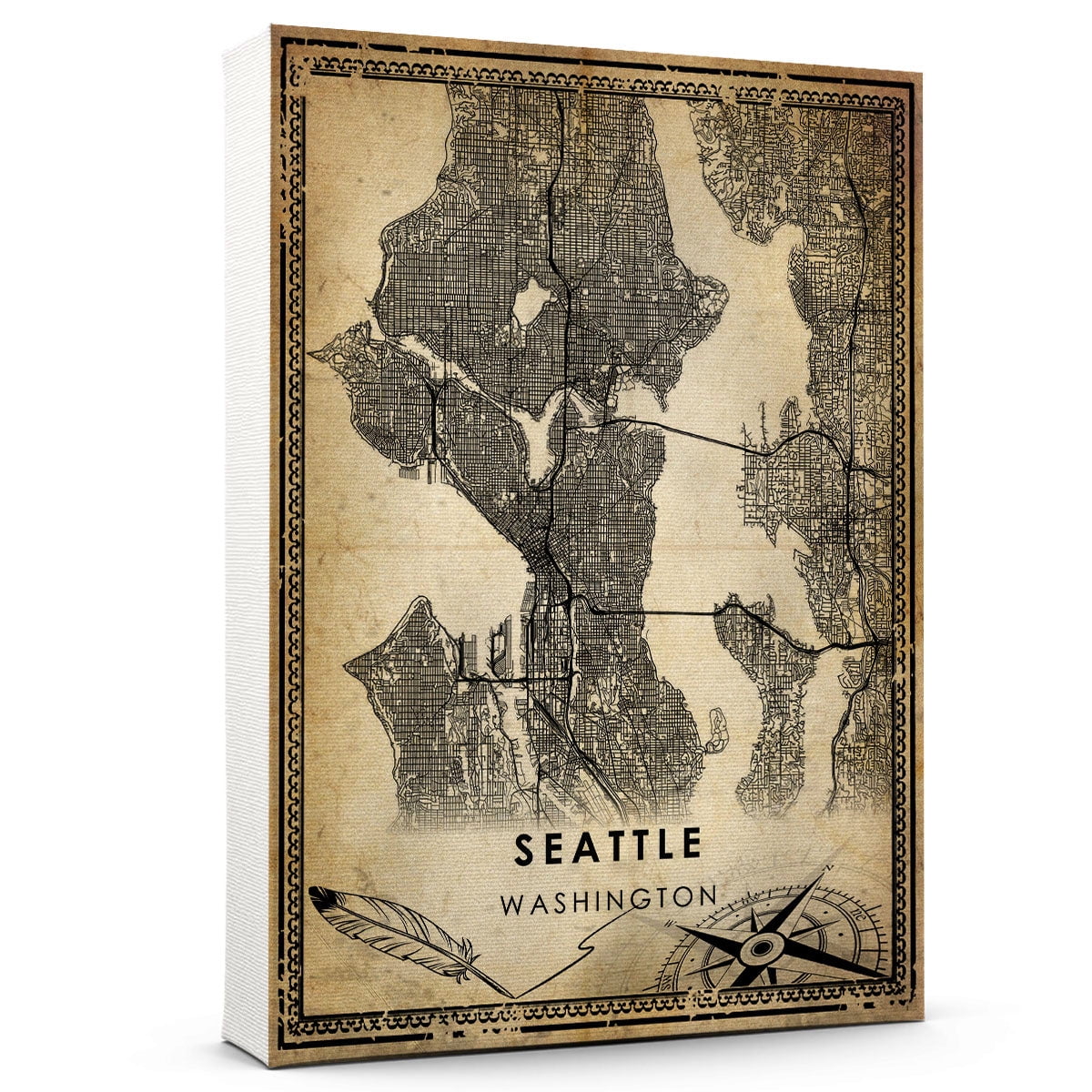 Seattle Vintage Map Prints Canvas, Washington Map Art Canvas, Canvas ...