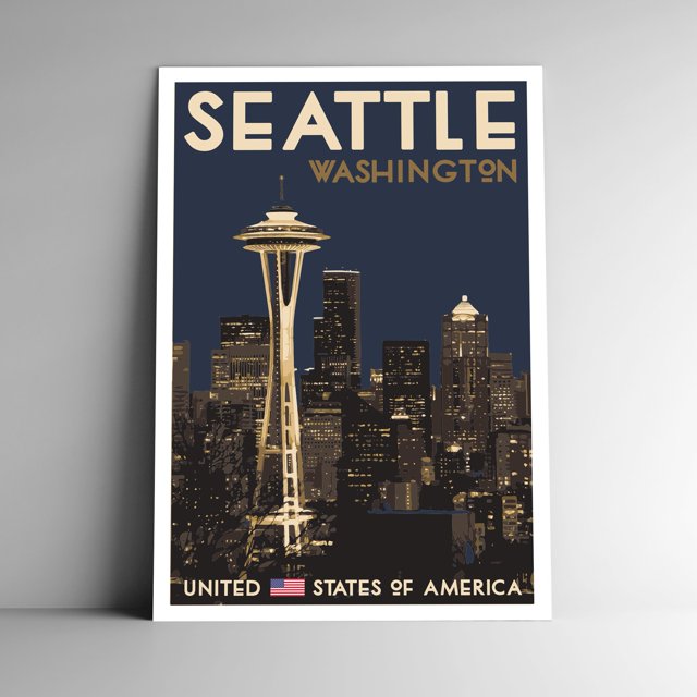 Seattle Vintage Travel Poster / Postcard WPA Style Retro Washington Art ...