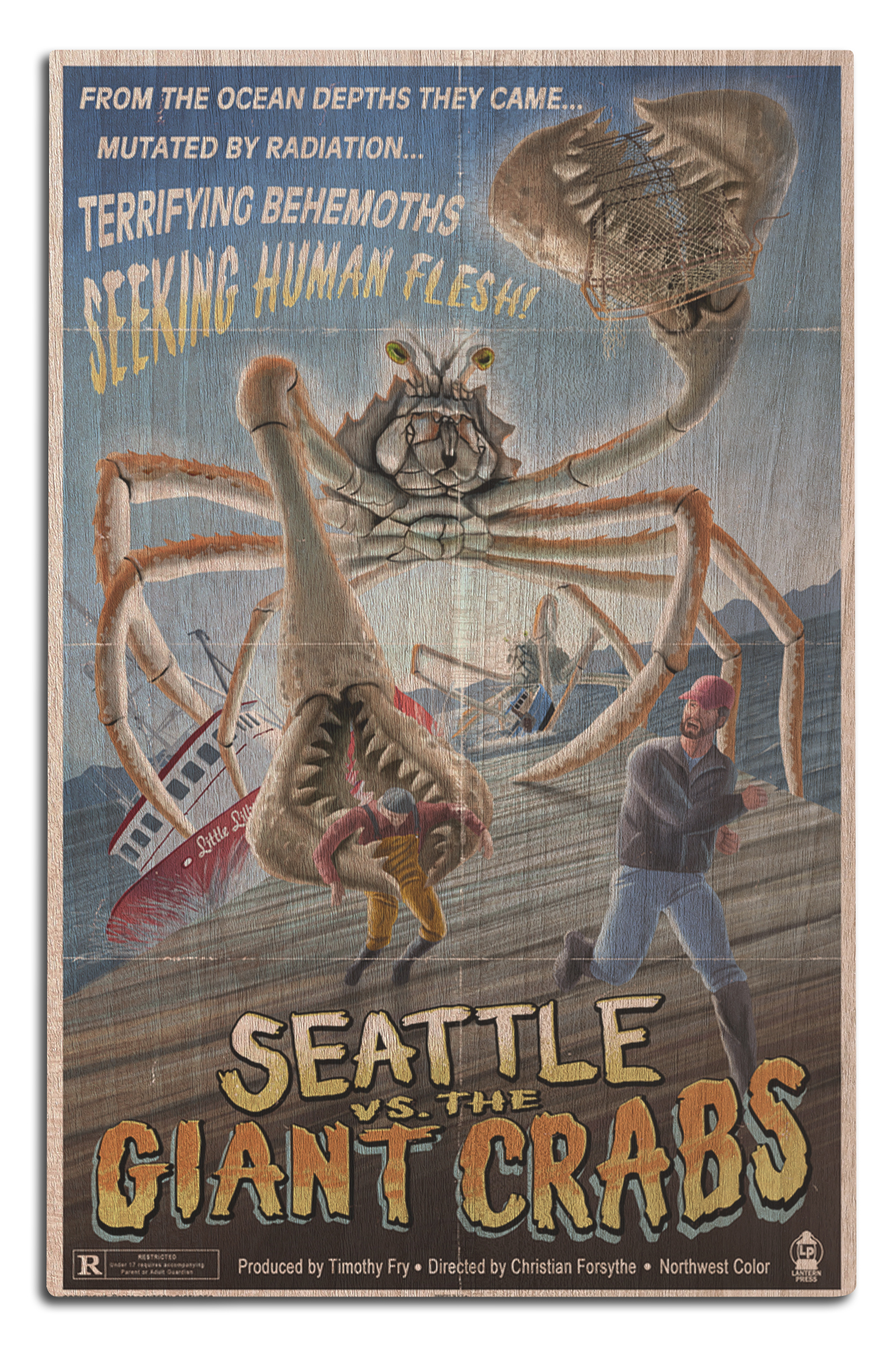 Seattle Vs. the Giant Crabs Birch Wood Wall Sign (12x18 Rustic Home ...