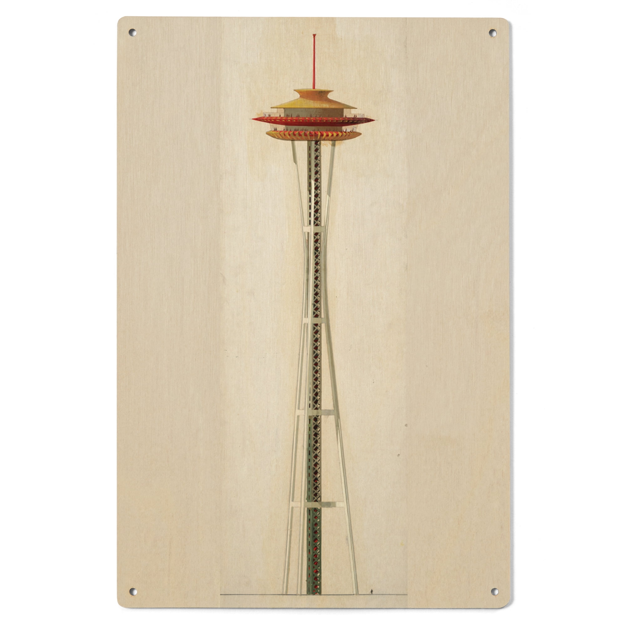Seattle, WA, Space Needle Elevation Drawing Birch Wood Wall Sign (6x9 ...