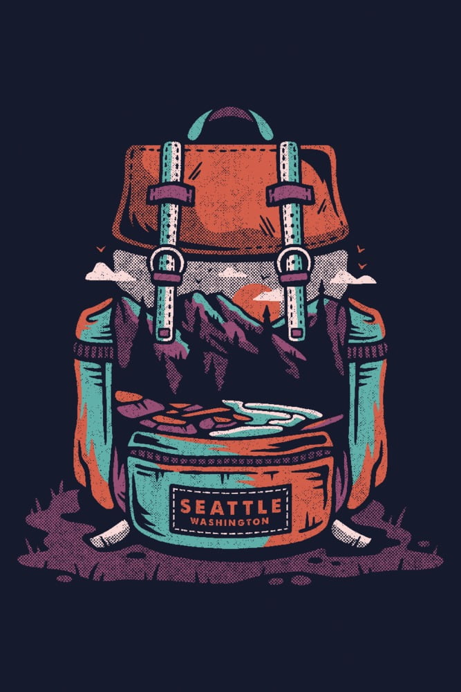 Seattle, Washington, Backpack, Distressed Vector (12x18 Wall Art Poster ...