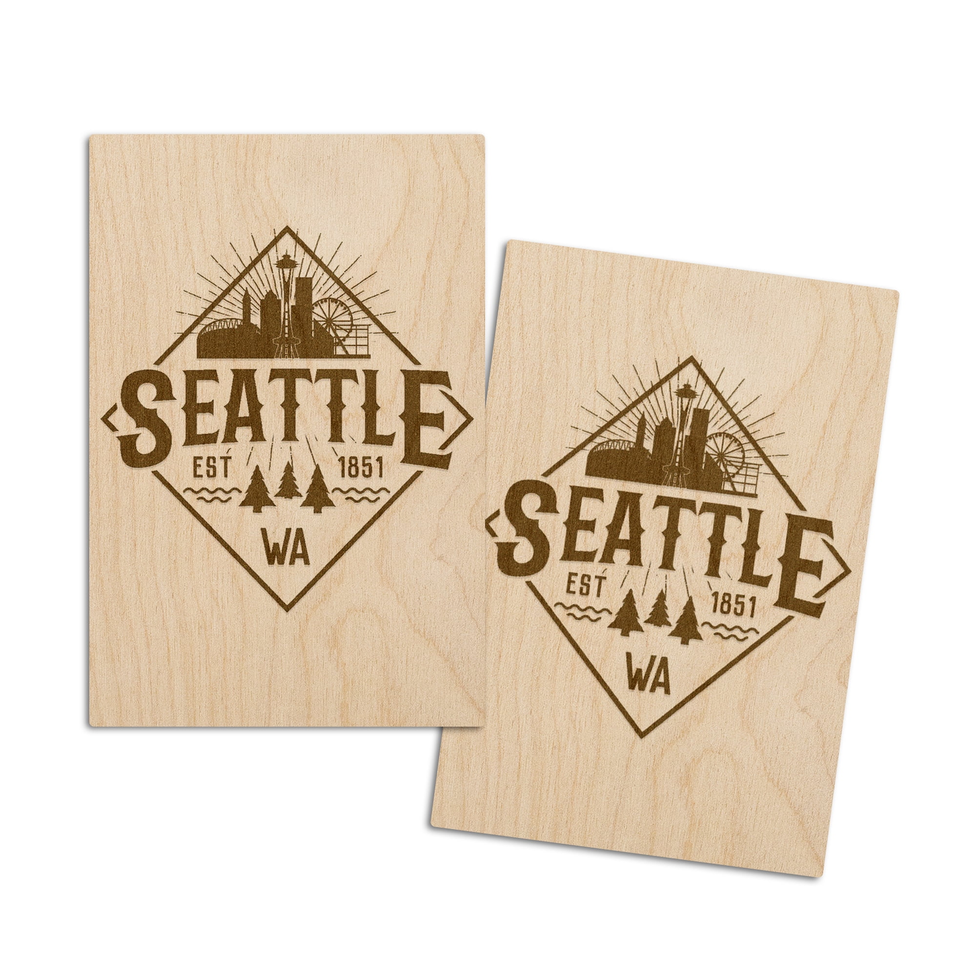 Seattle, Washington, Established 1851, Diamond Skyline Badge, Contour ...