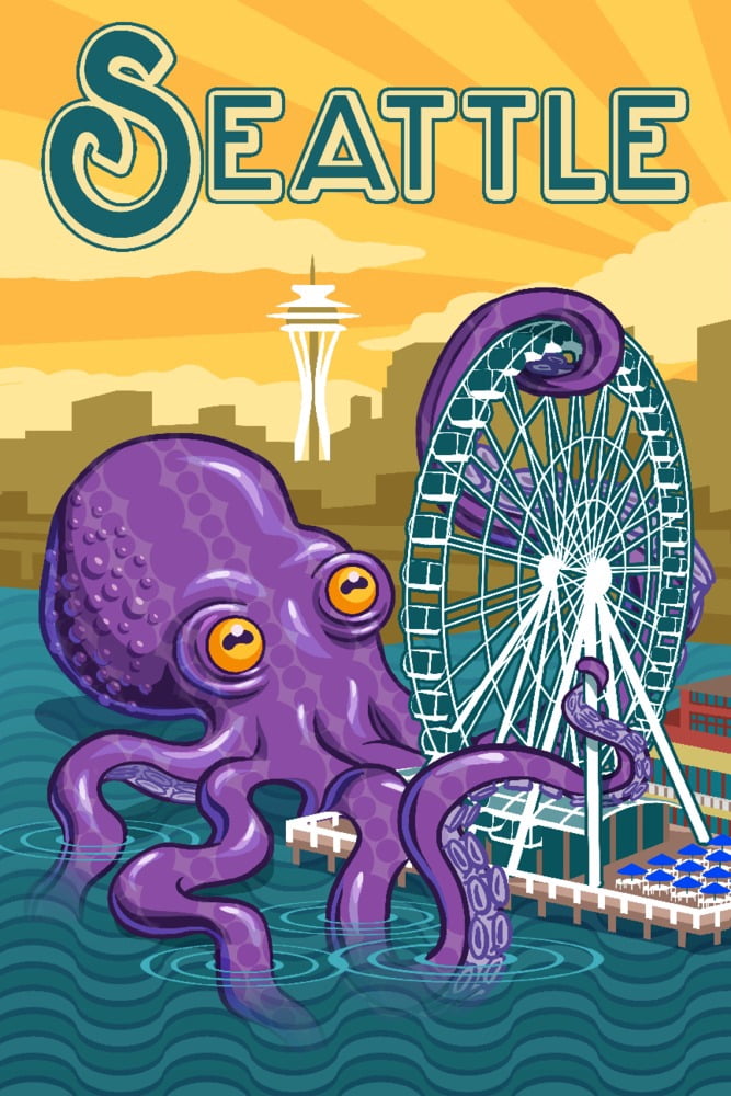 Seattle, Washington, Giant Octopus (12x18 Wall Art Poster, Room Decor ...