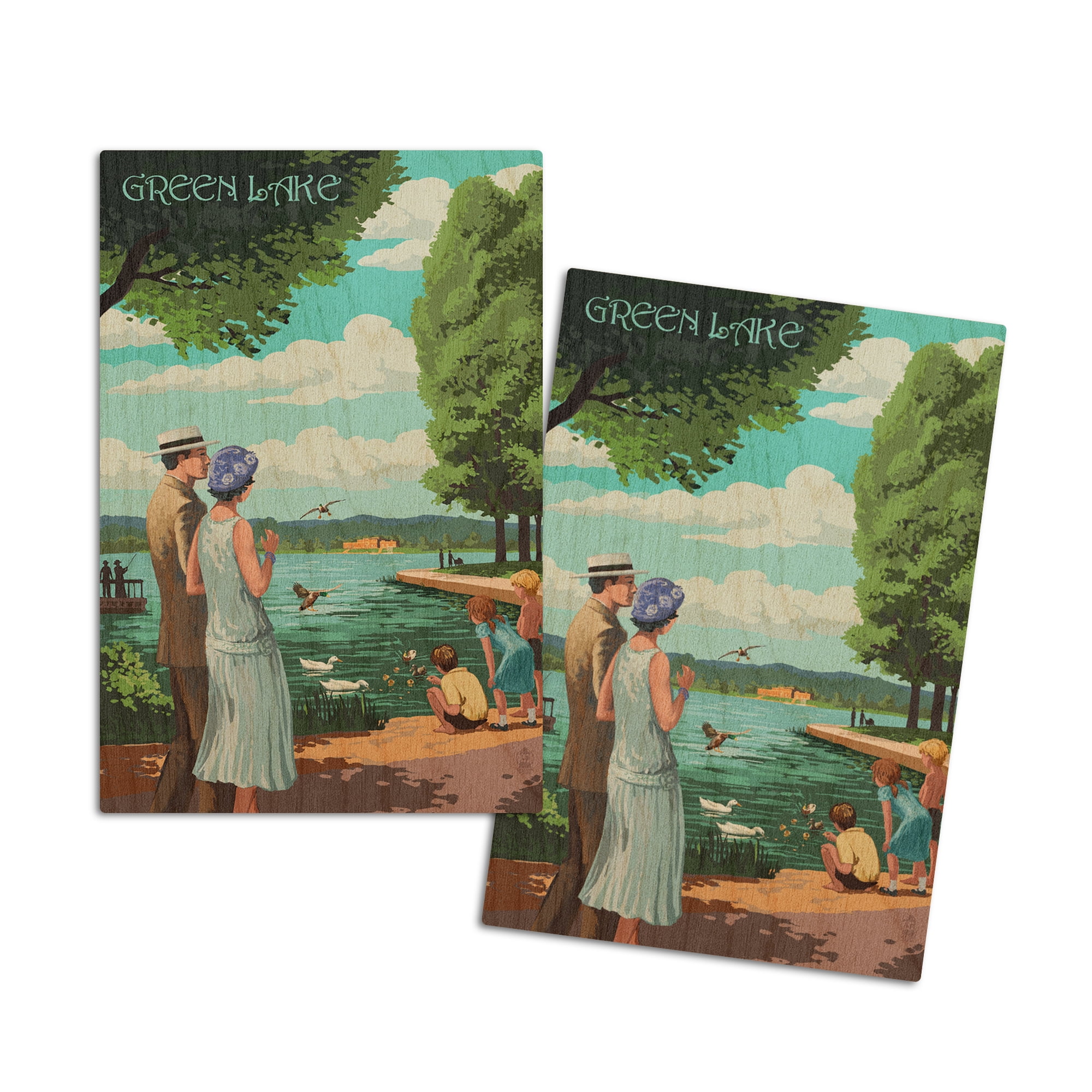 Seattle, Washington, Green Lake Pathway (4x6 Birch Wood Postcards, 2 ...