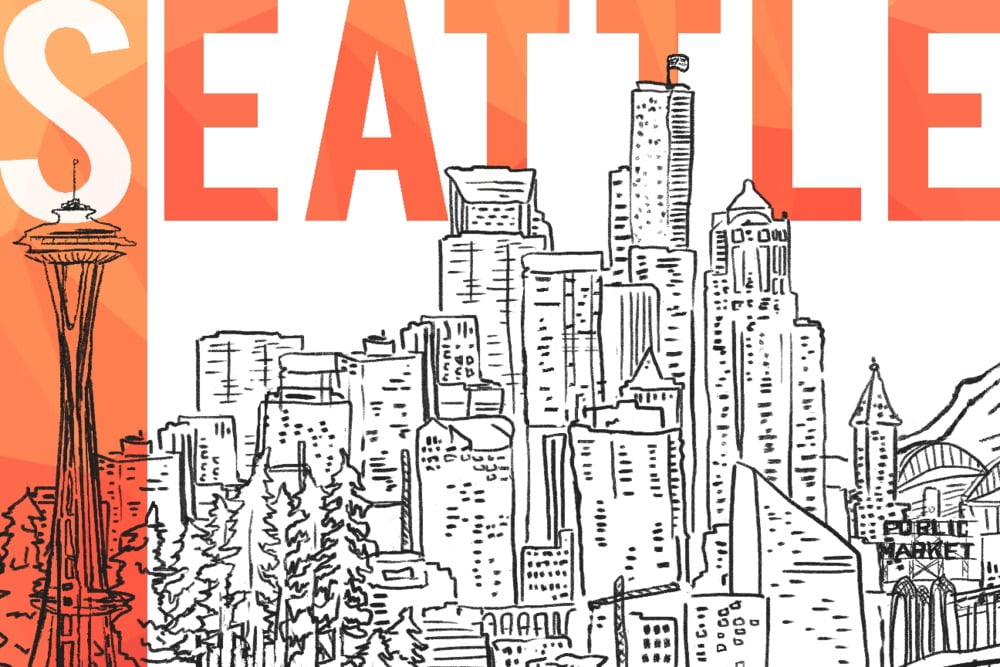 Seattle, Washington, Line Drawing, Modern (24x36 Giclee Gallery Art ...