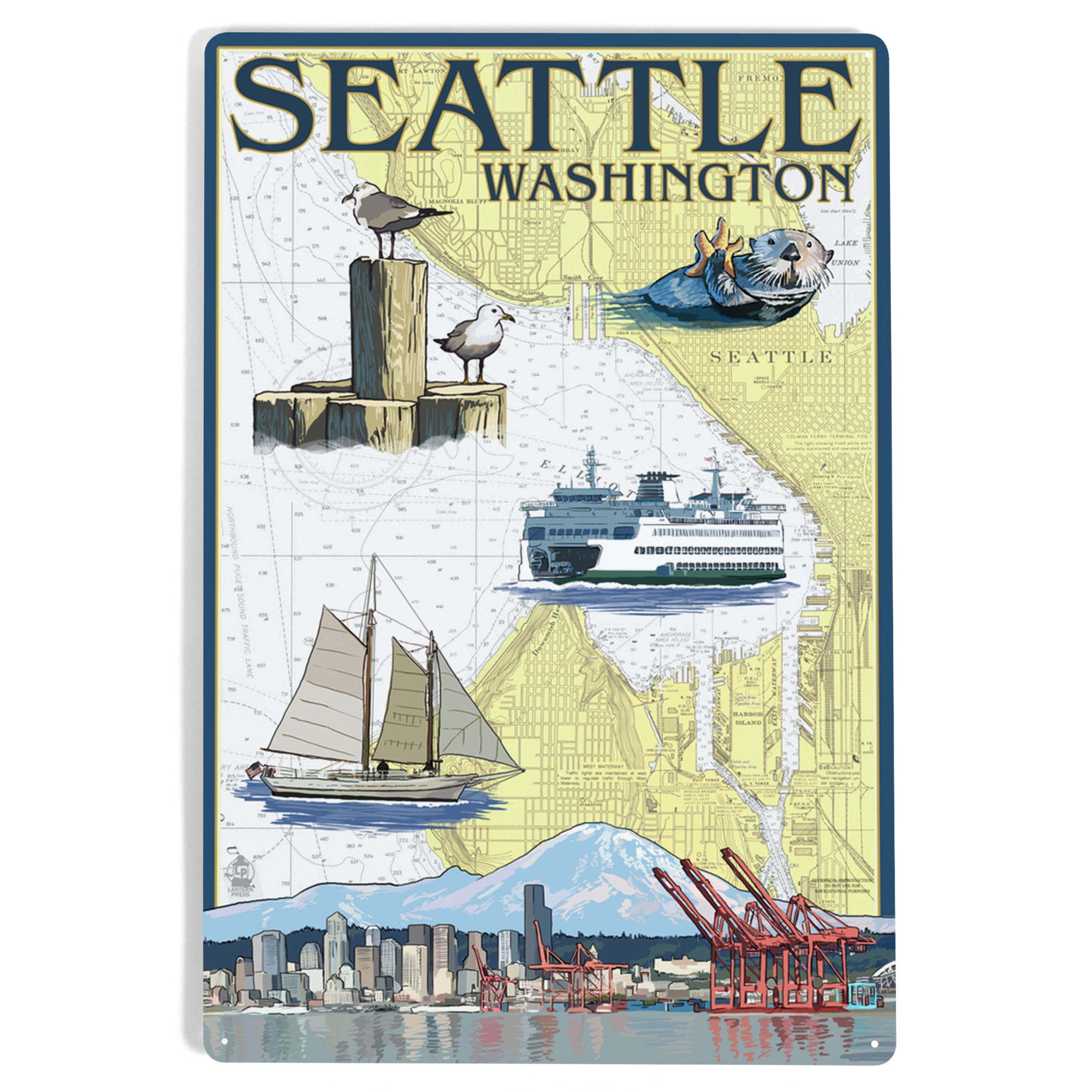 Seattle, Washington, Nautical Chart (12x18 Aluminum Art, Indoor Outdoor ...