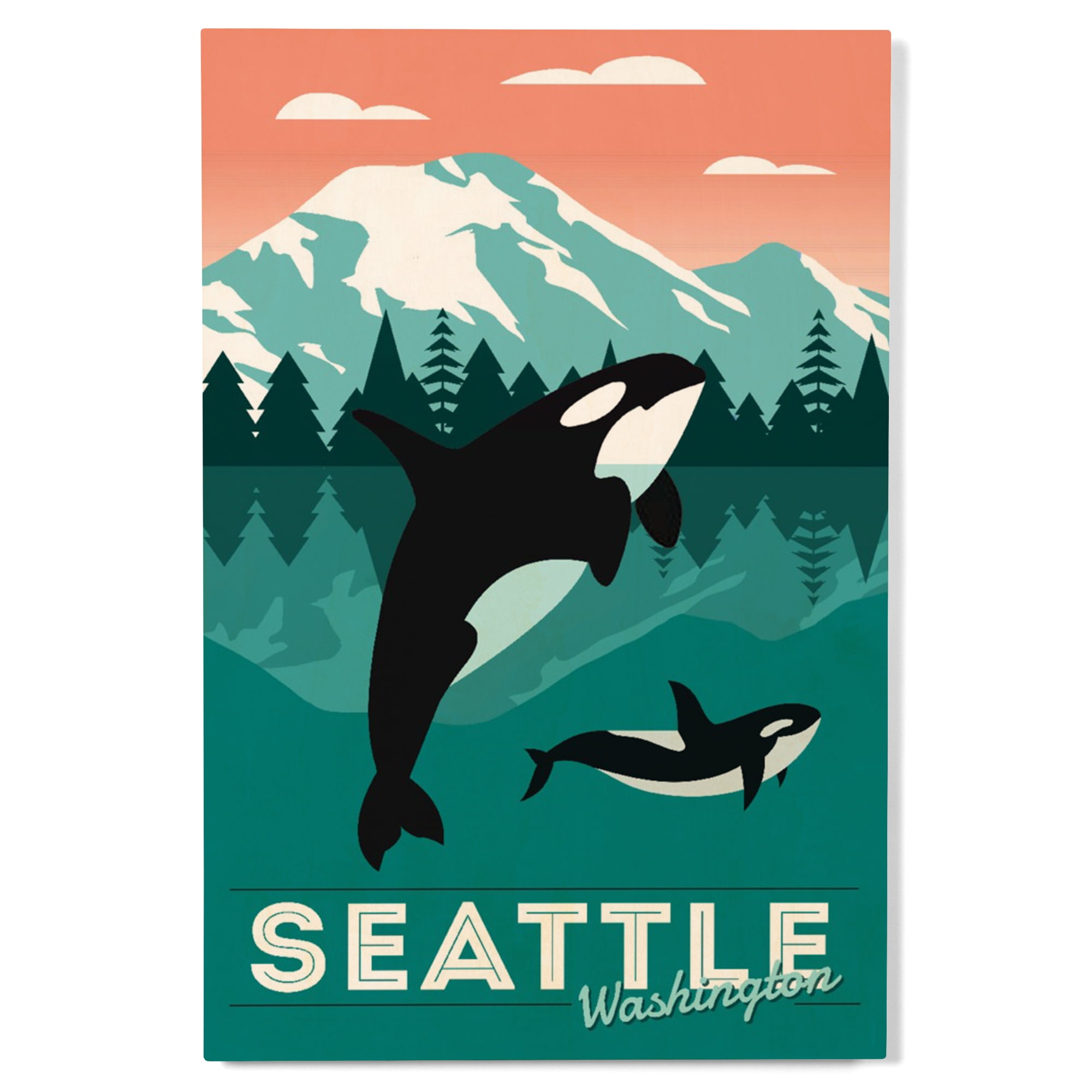 Seattle, Washington, Orca Whale and Calf, Go Freestyle Birch Wood Wall ...