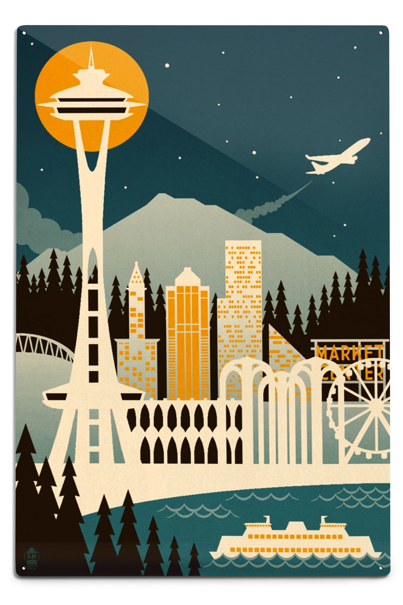 Seattle, Washington, Retro Skyline (no text) - Walmart.com