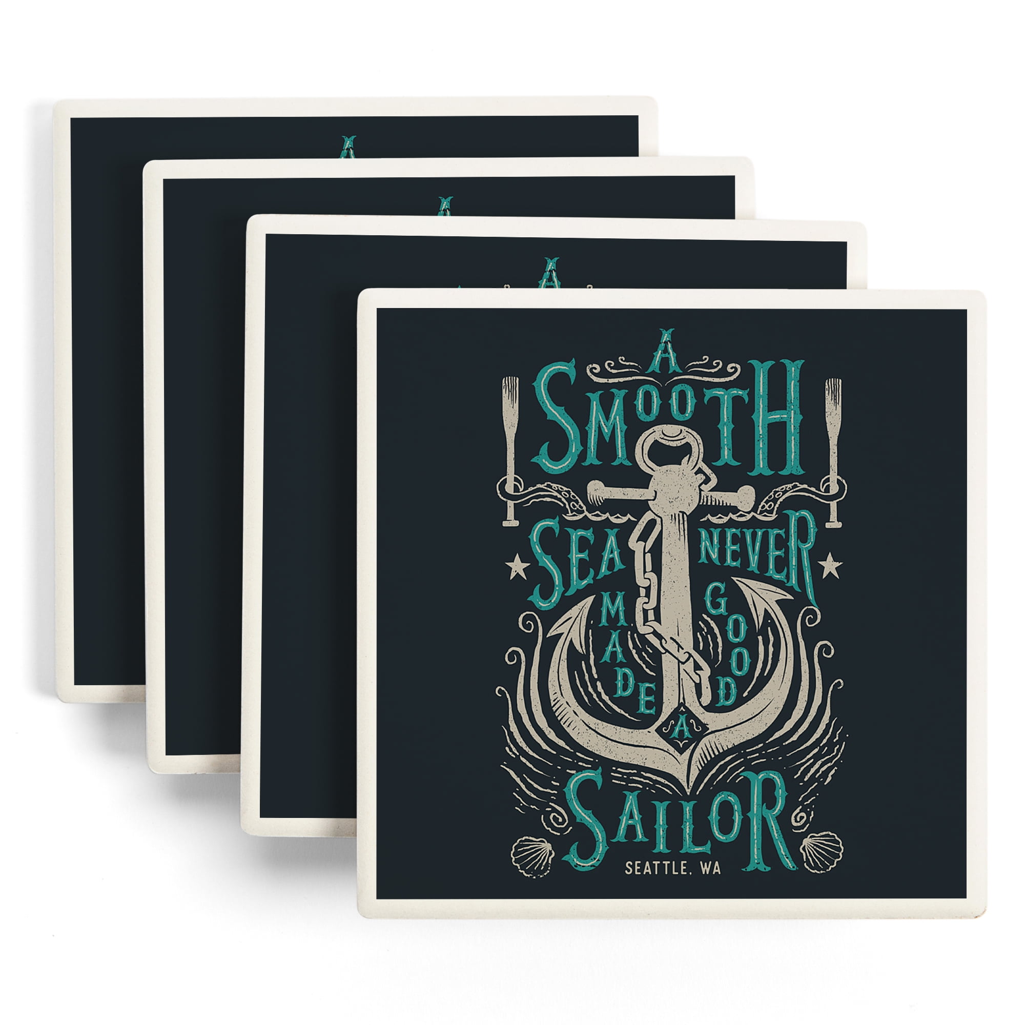 Lantern Press Ceramic Coaster Set, Seattle, Washington, Sailor's Pride ...
