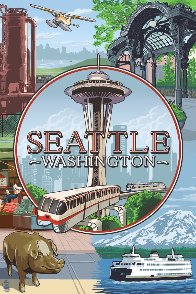Seattle, Washington, Scenes Montage (24x36 Giclee Gallery Art Print ...