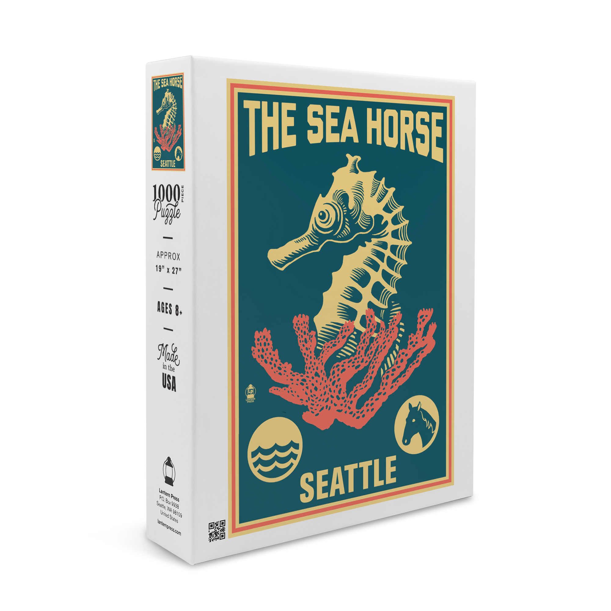 Seattle, Washington, Seahorse Woodblock (Blue and Pink) (1000 Piece ...