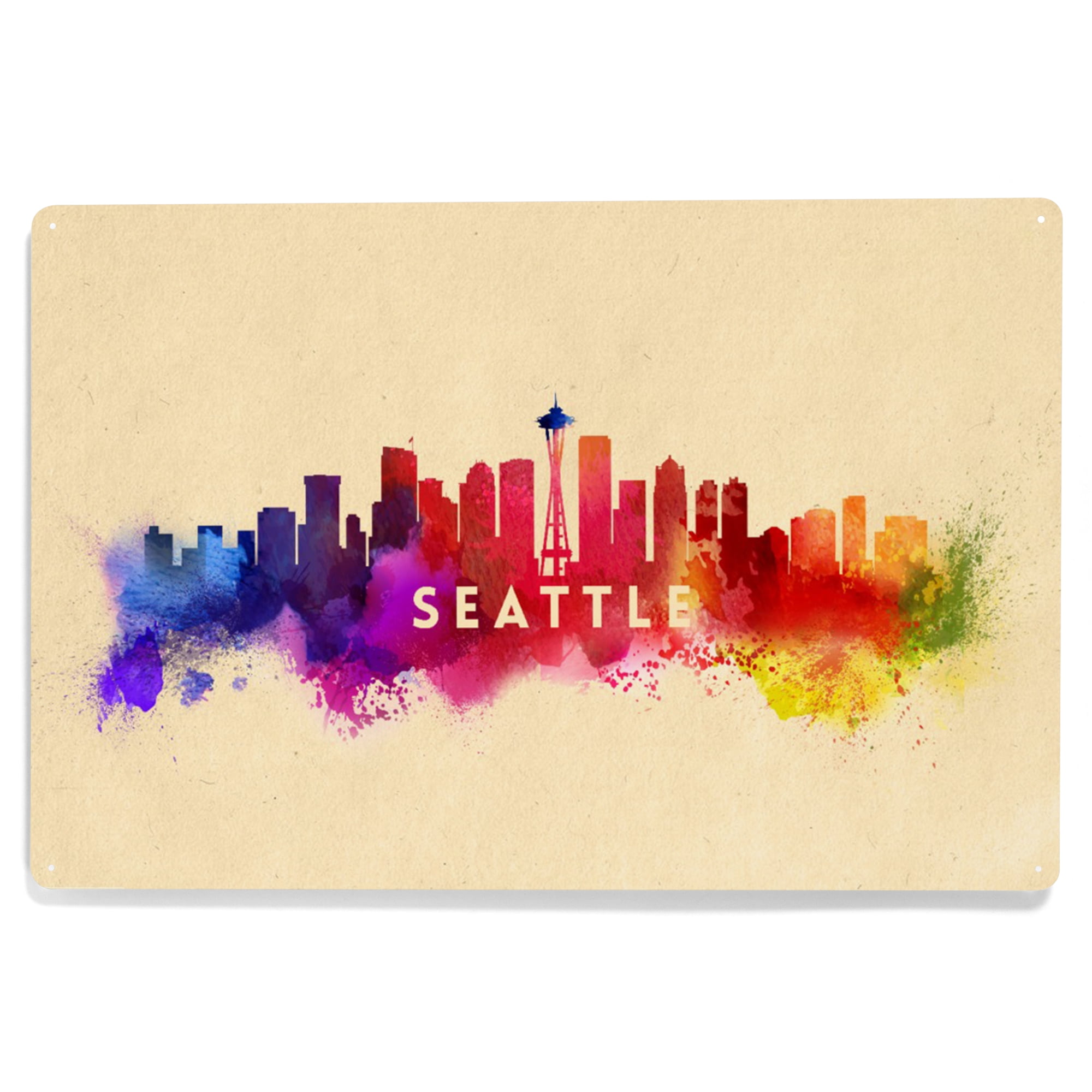 Seattle, Washington, Skyline Abstract, Tan (12x18 Aluminum Art, Indoor ...