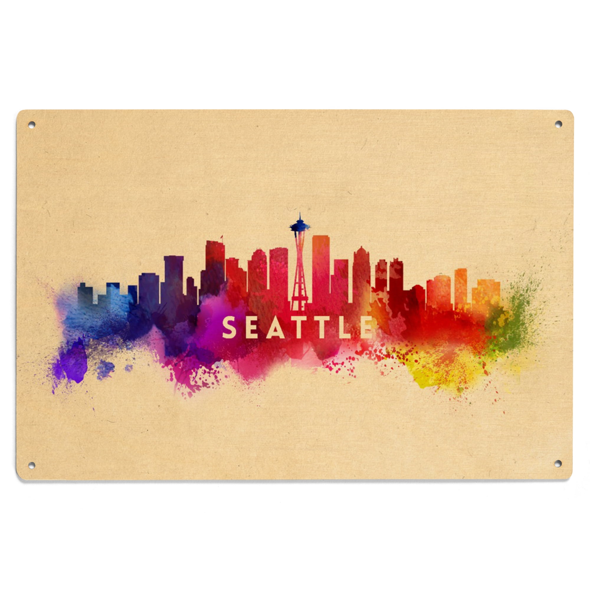 Seattle, Washington, Skyline Abstract, Tan Birch Wood Wall Sign (6x9 ...